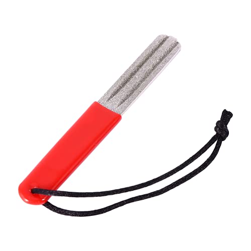 Raguso Fish Knife Grinding Tool, Hook File Fishing Hook Sharpener Fishing Accessory Durable with Plastic Handle for Side Sharpening for Anglers for Outdoor Fishing(red, Double Groove)