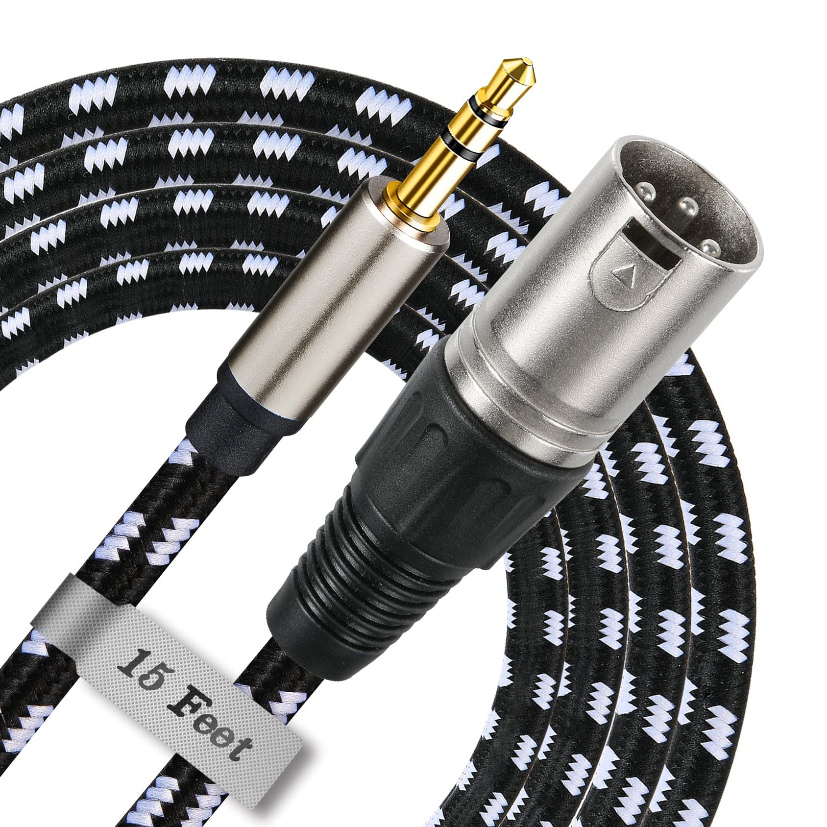 Sound harbor 3.5mm to XLR Male Cable, 1/8 inch to XLR Male Unbalanced Cable Adapter 15 ft, Nylon Braided Live Streaming Microphone Audio Cable