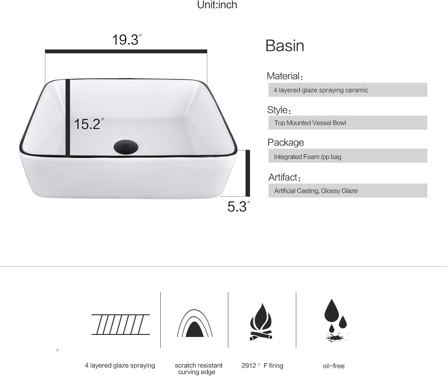 YOURLITE 24 Inch Bathroom Vanity and Sink Combo White Modern MDF Board Countertop Vessel Sink with Water Saving 1.5 GPM Faucet and Pop-up Darin Bathroom Cabinet