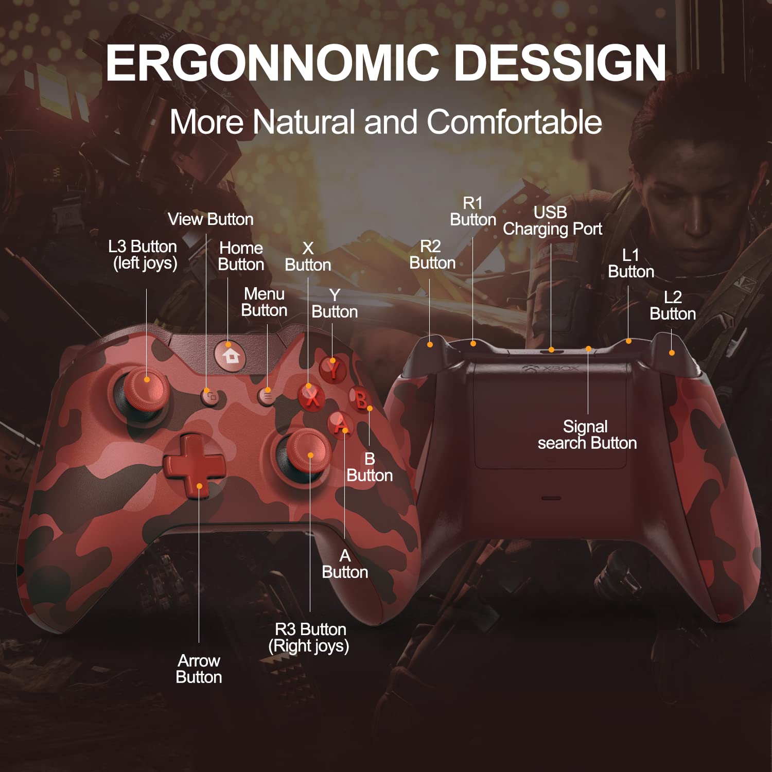 usergaing for Xbox One Controller, Wireless Controller for Xbox One,Xbox Series X&S,Xbox One X&S,Window PC,Xbox Elite with 3.5mm Headphone Jack-Camo Red