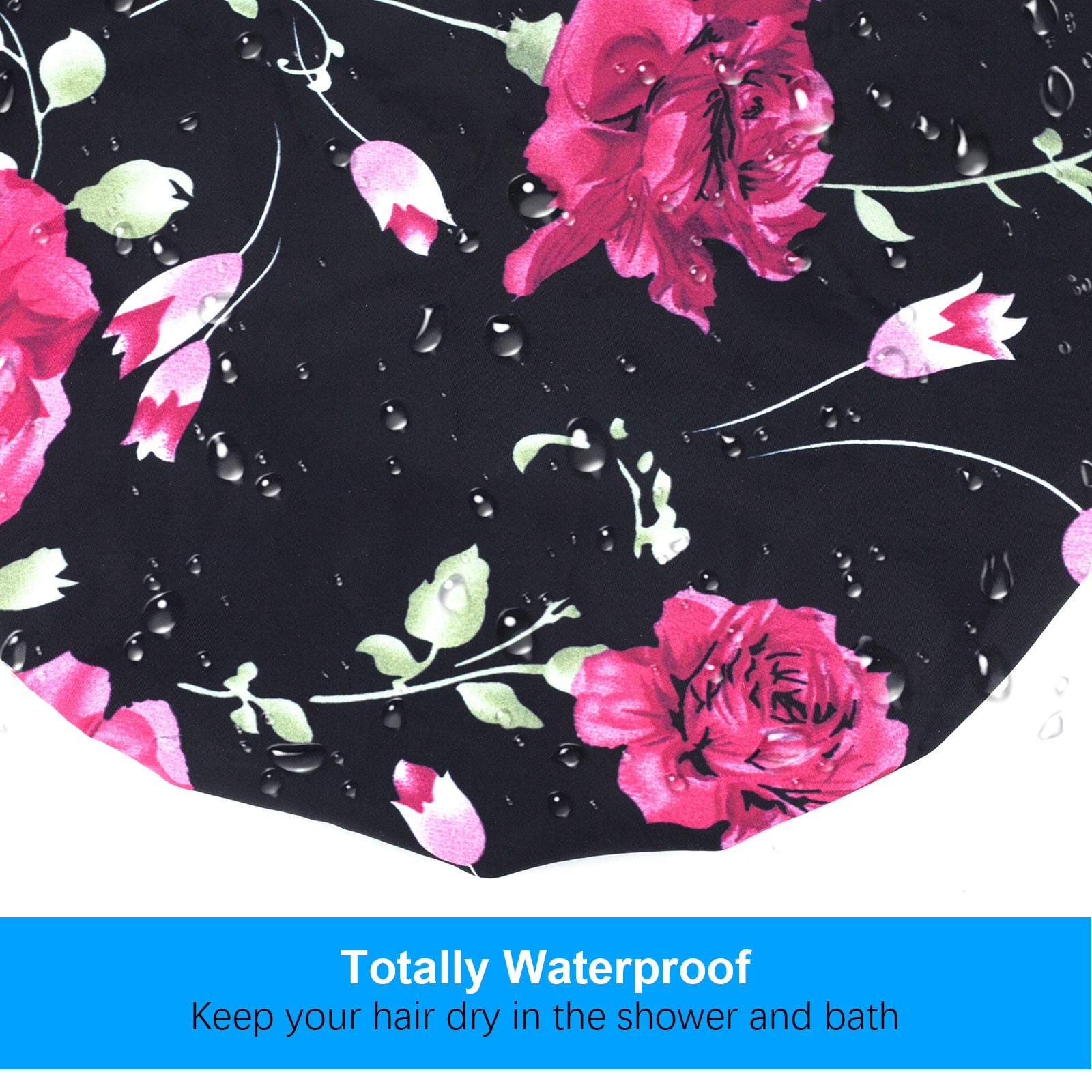 Reusable Shower Cap for Women Long Hair, Waterproof Large Shower Caps Adjustable, Washable, Breathable