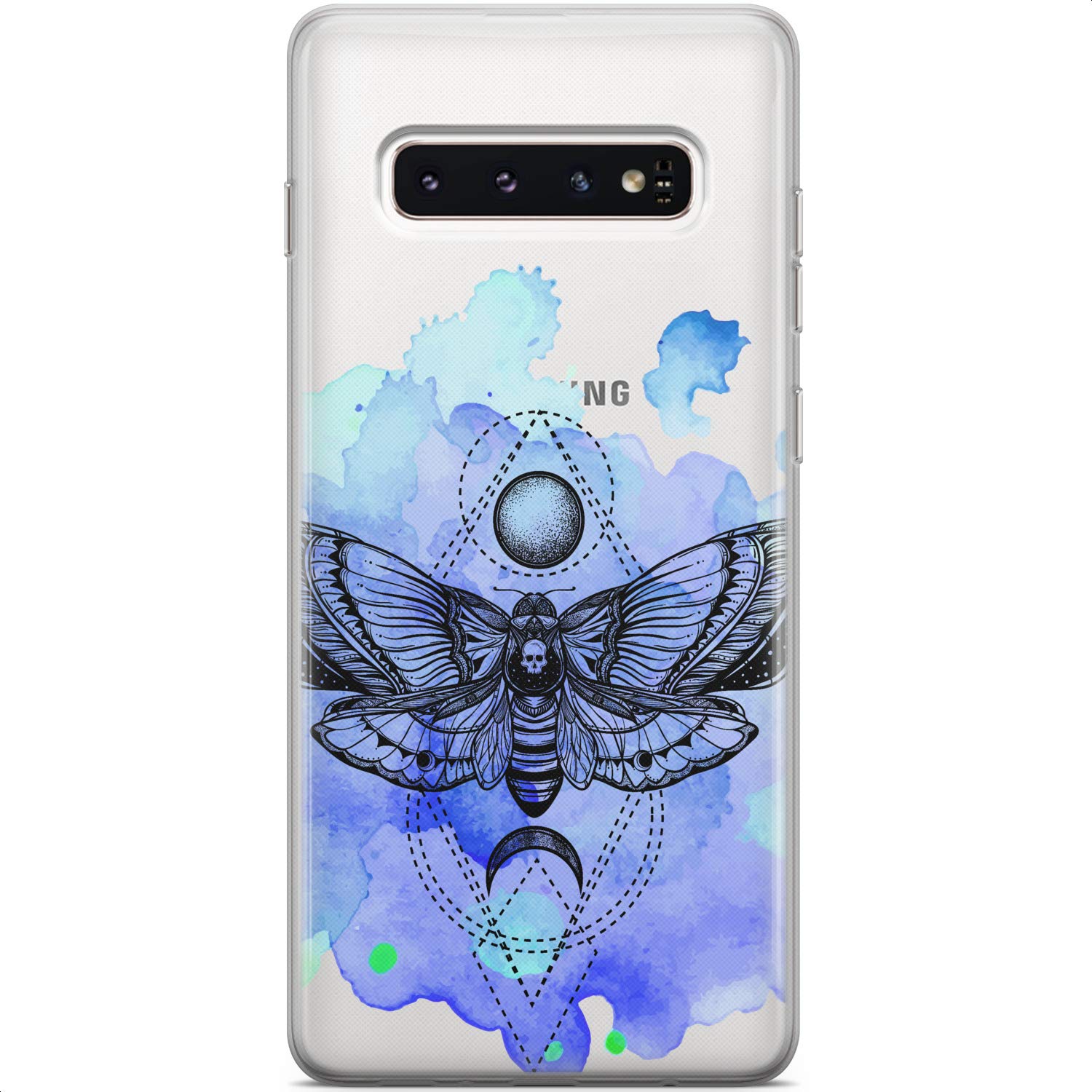 Mertak Case Compatible with Samsung Galaxy A73 A72 5G A71 A70 A53 A52 A32 A50 A21s Watercolor Flexible Lightweight Deaths Head Moth Silicone Protective TPU Cover Slim Gothic Design Insect Art