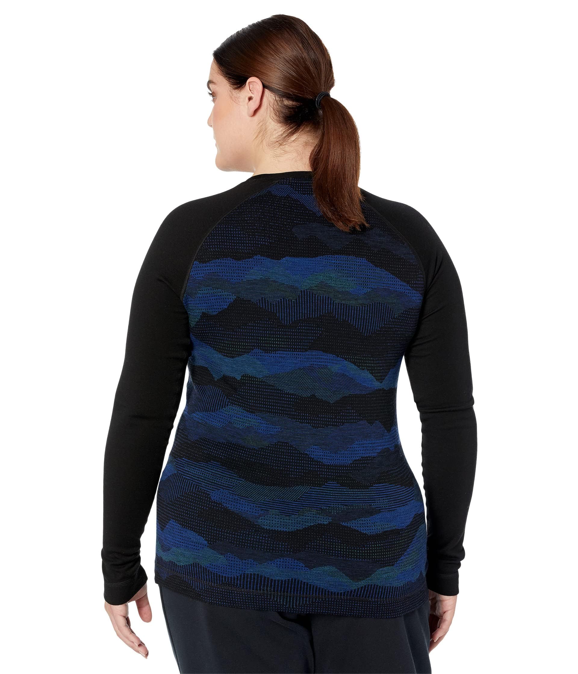 Smartwool Women's Classic Thermal Merino Wool Base Layer β Pattern Crew (Slim Fit), Twilight Blue Marble, X-Small