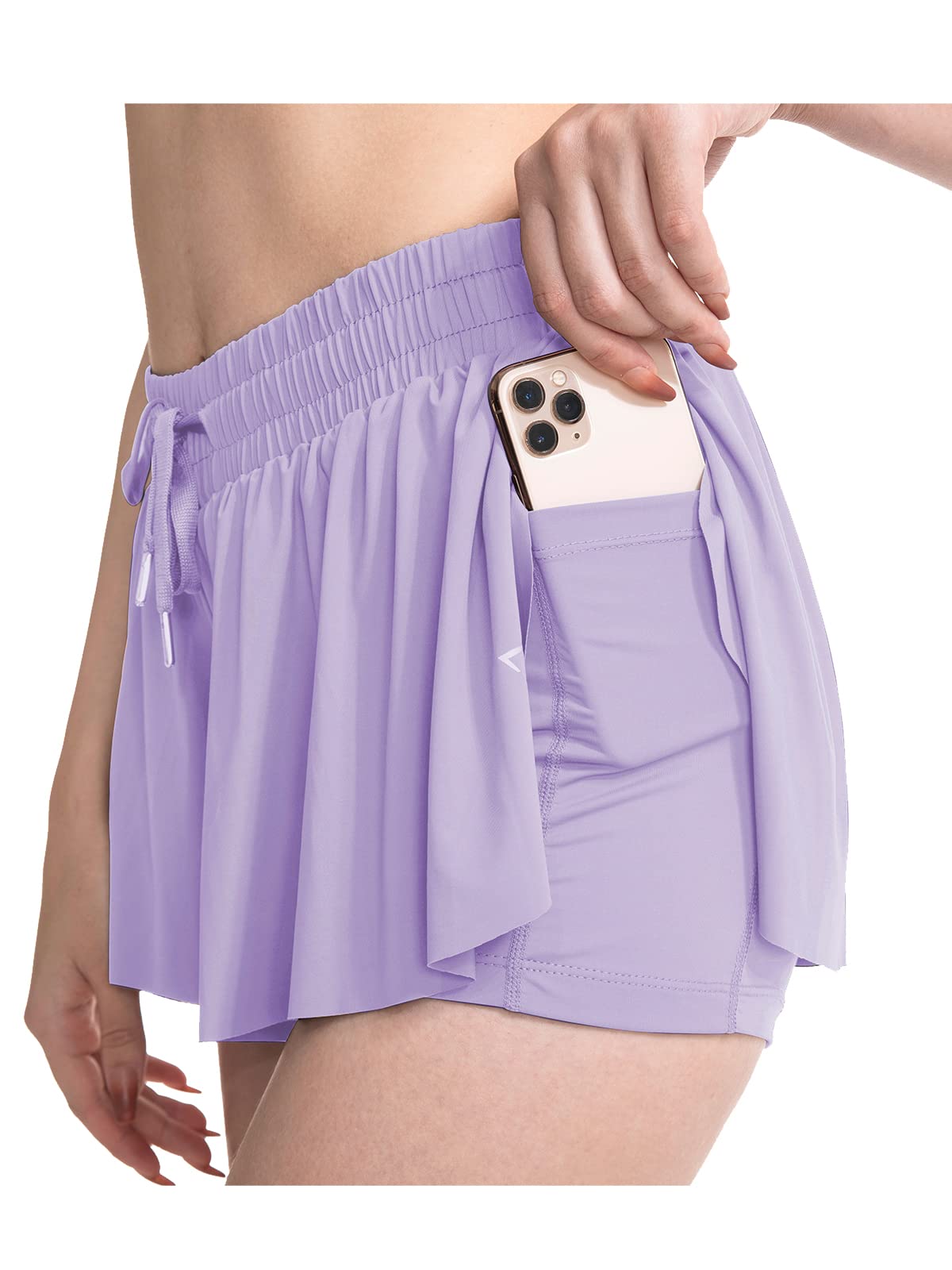 Vsaiddt Athletic Flowy Shorts for Women Casual Summer Running Shorts 2 in 1 Butterfly Shorts with Pocket(Darkgrey-L)