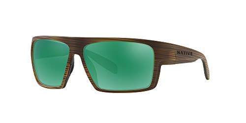 Native Eyewear Eldo Rectangular Sunglasses, Wood/Black/Green Reflex Polarized, 62 mm