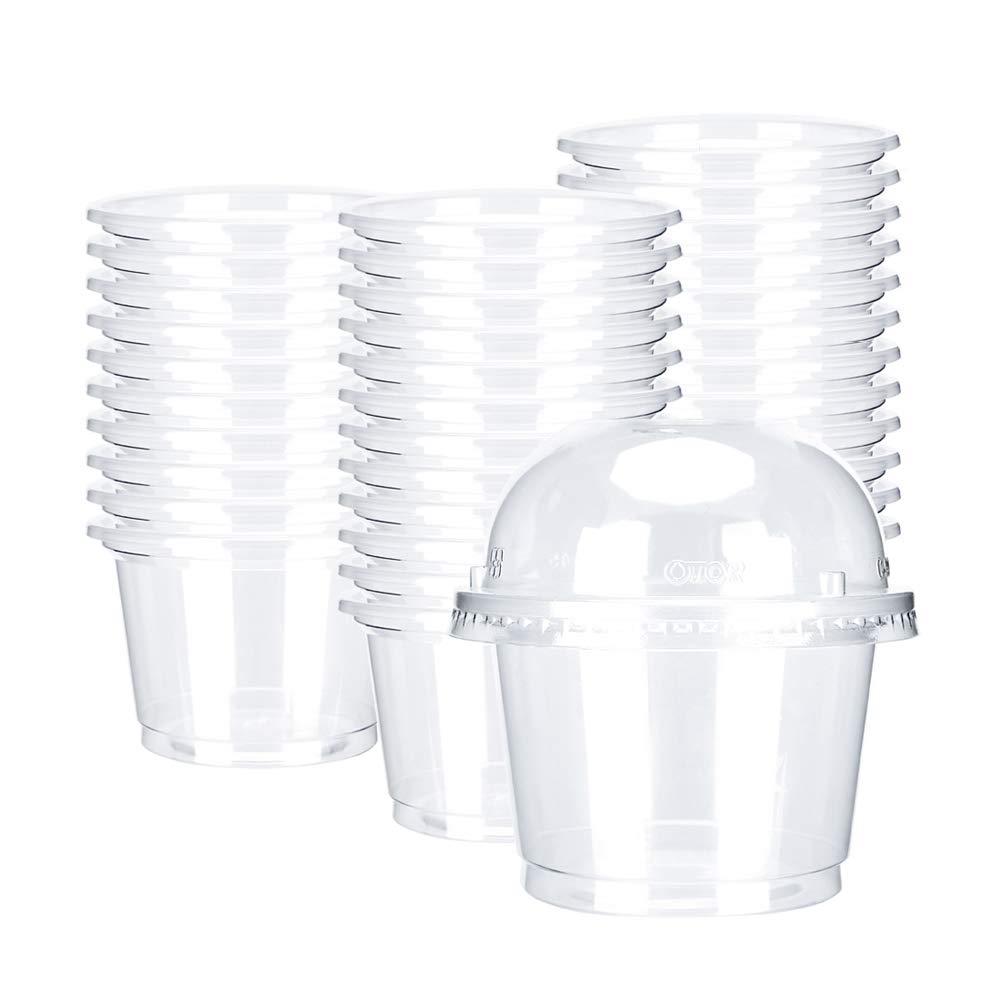 OTOR 8oz Hot/Cold Disposable Plastic Cups with Dome Lids - 50 Sets - Ice Cream Cups, Snack bowl, Take Away Food Container for Dessert Fast food Soup