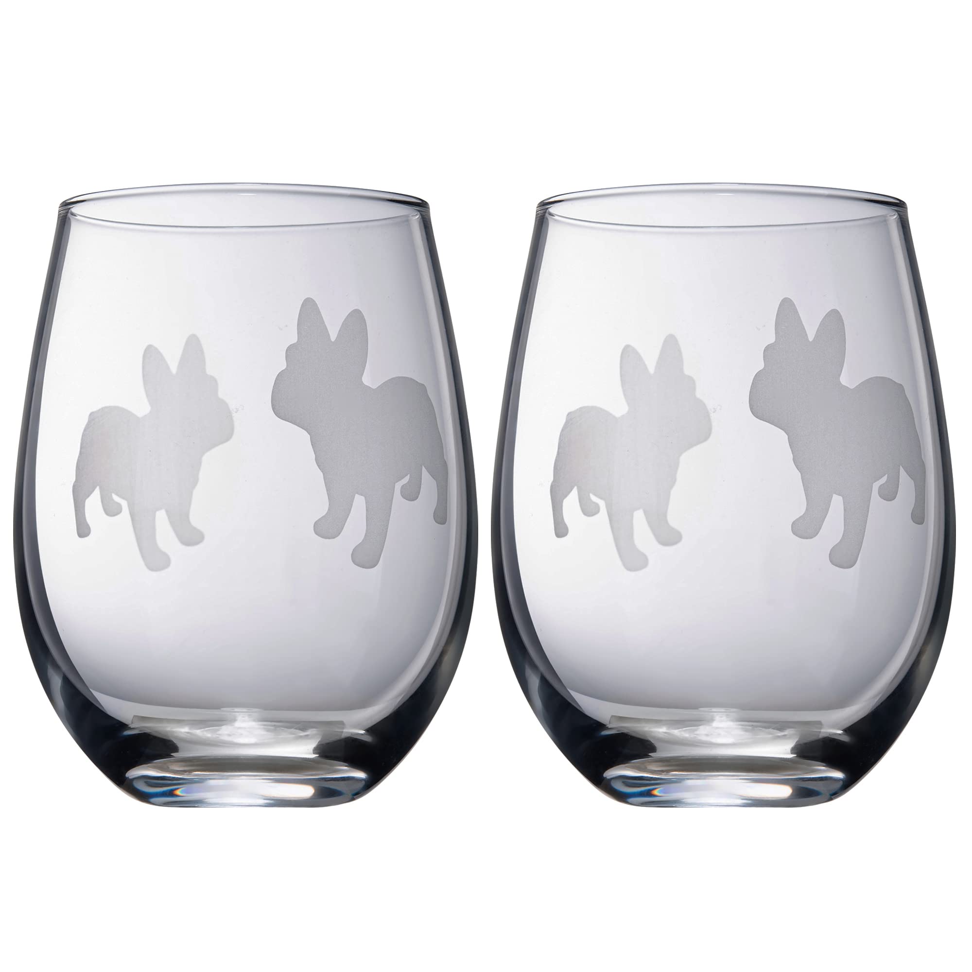Set of 2 French Bulldog Dog Stemless Wine Glasses - French Bulldog Puppy & Doggy Lover for Him & Her - Dogs Silhouette - Glass Gifts Etched Tumblers for Anniversary, Wedding, Home Bar Gifts