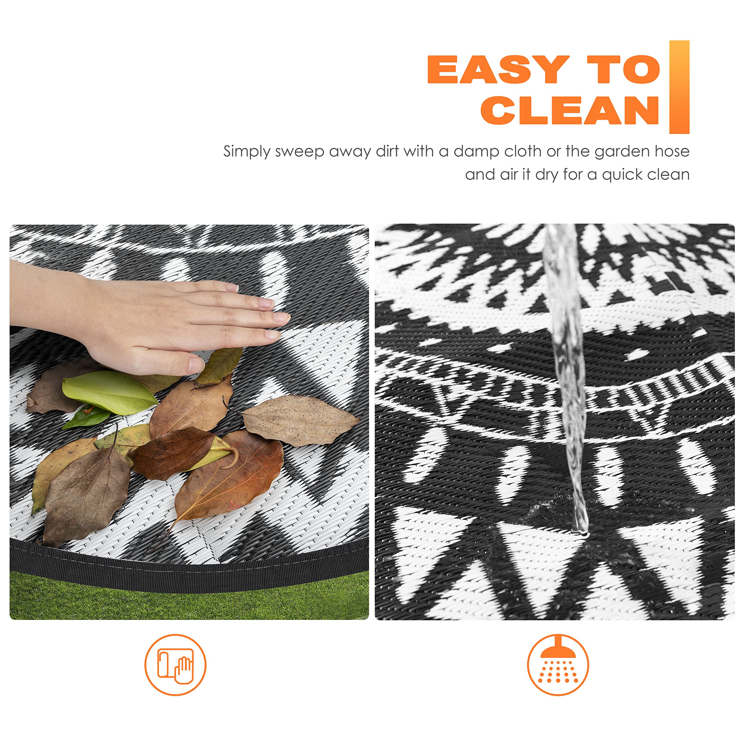 NUU GARDEN Round Outdoor Rug for Patios Plaid Reversible Patio Rug, Plastic Straw Indoor and Outdoor Round Rug for Outdoors, RV, Backyard, Deck, Picnic, Beach, Trailer, Camping, 5 * 5 ft