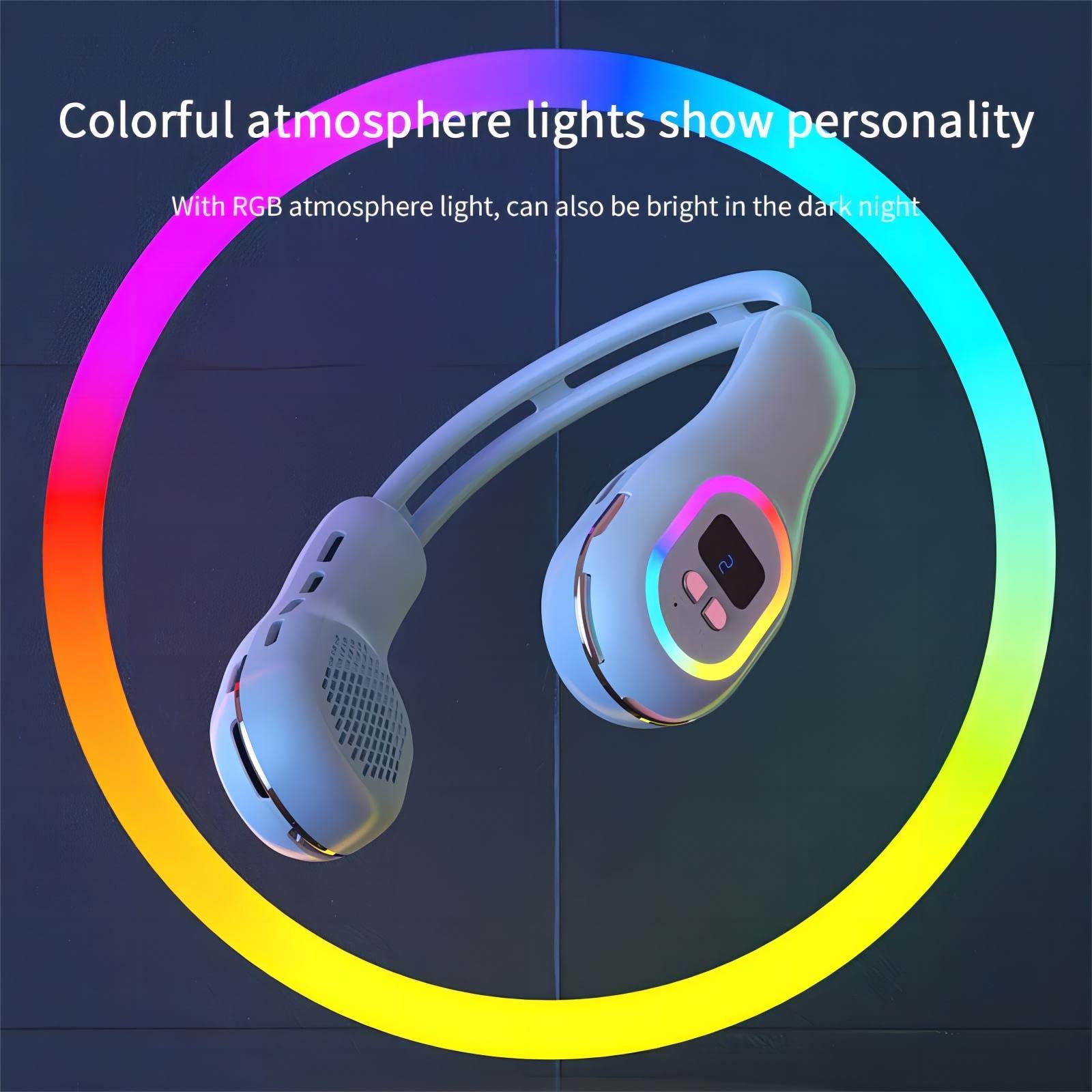 WATCENDY Neck Fan Wearable Hands Free Bladeless Neck Fan LED Colored Light 3 Speed 360ยฐ Wind Direction Adjustment Rechargeable Portable Neck Fan (Lilac purple)