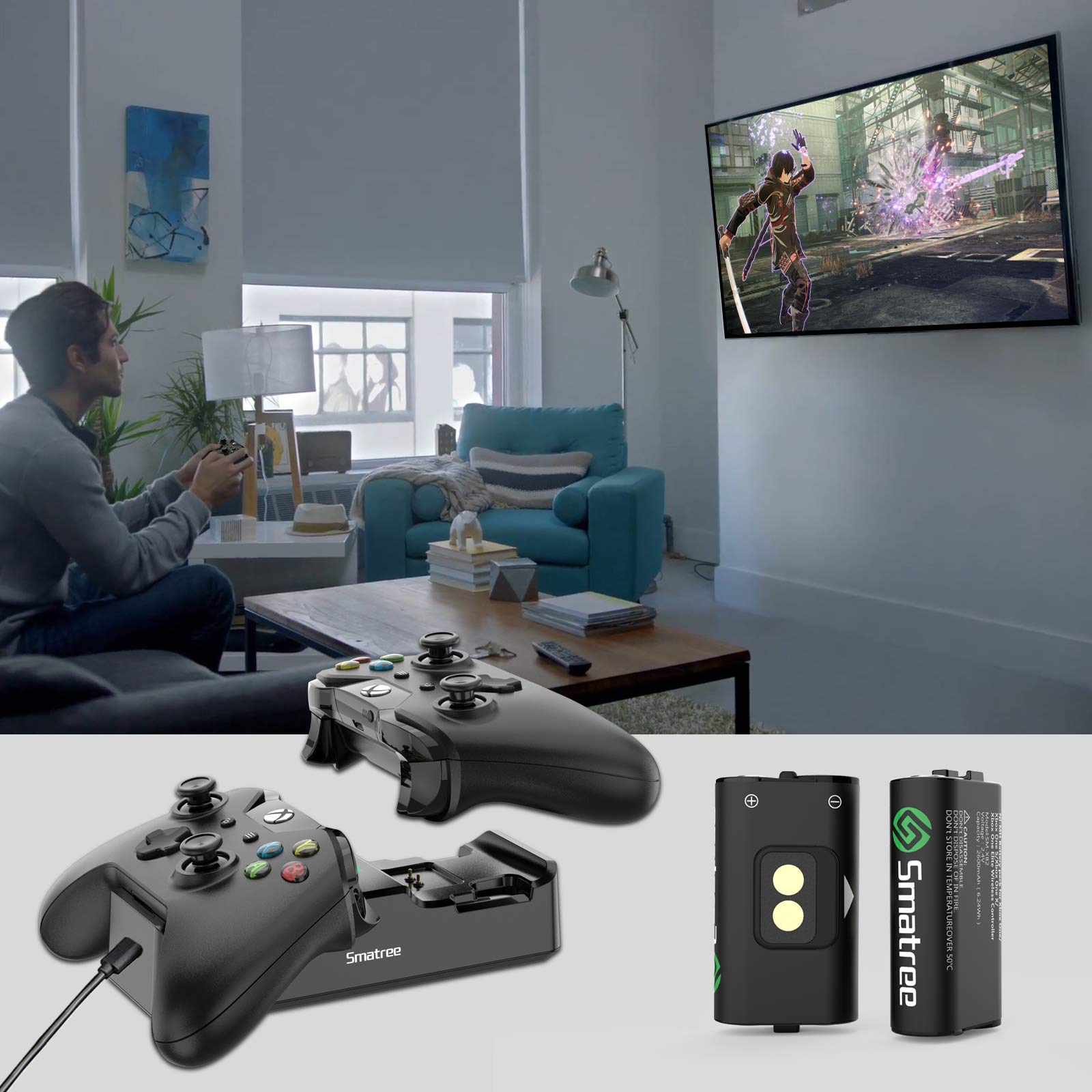 Smatree Controller Charger for Xbox Series X|S/Xbox One, 5Pcs Battery with Charger Station Compatible with Xbox Series X|S/Xbox One/One X/One S/One Elite