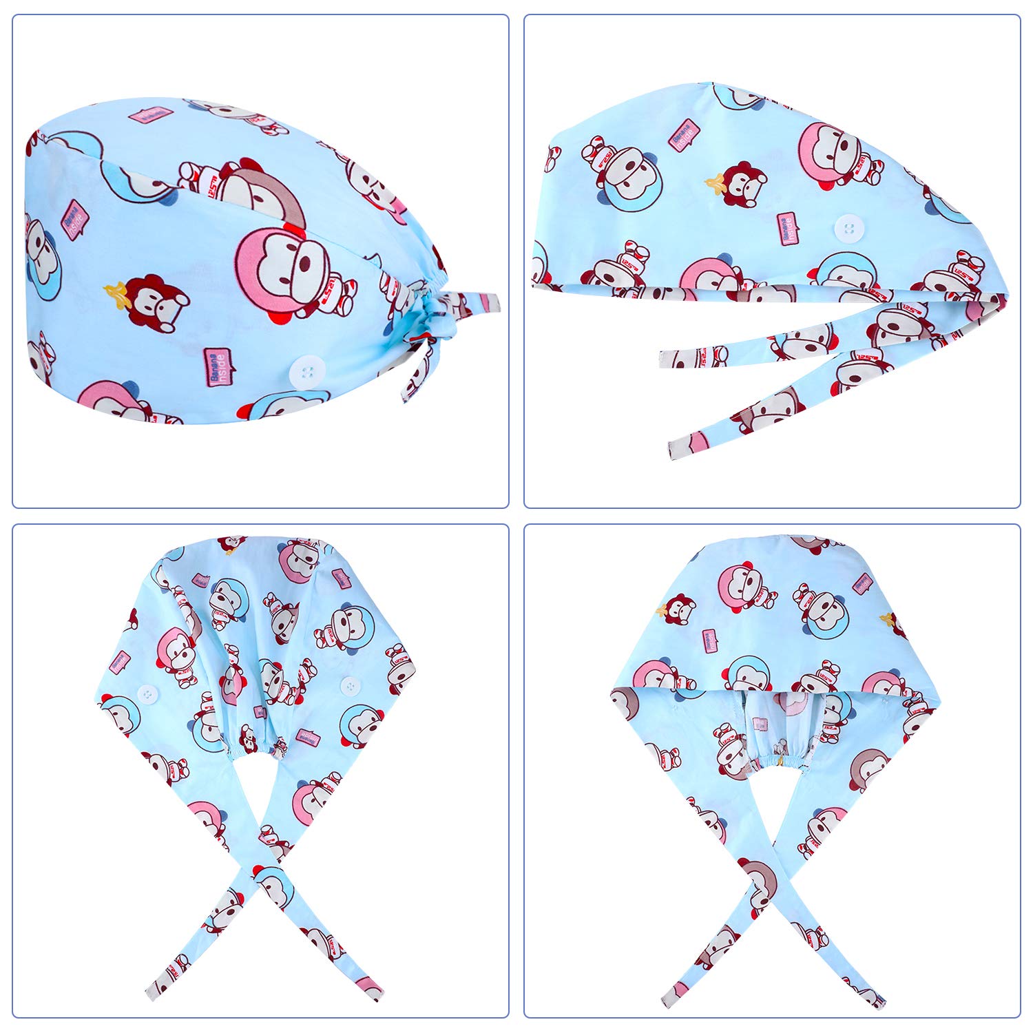 SATINIOR 8 Pieces Caps with Buttons Colorful Printed Tie Back Caps Unisex Caps with Sweatband for Women Men