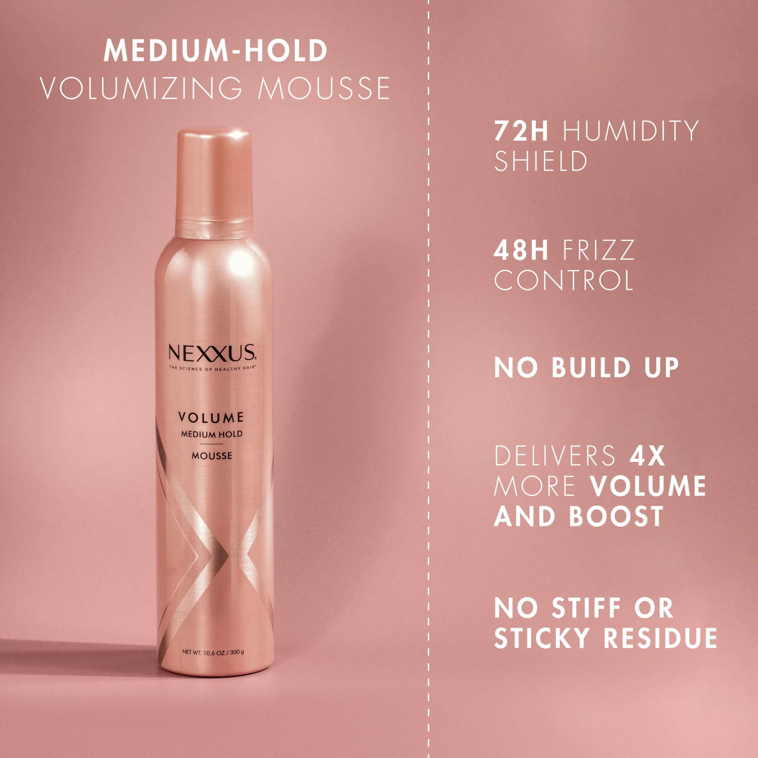 Nexxus Volumizing Foam Hair Mousse, Volume Volumizing Mousse, Hair Styling Mousse, Pink, 10.6 Ounce (Pack of 1)