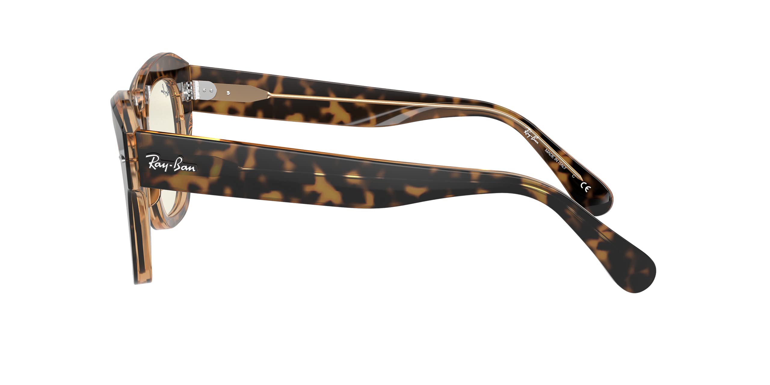 Ray-Ban Rb2186 State Street Polarized Square Glasses, Havana On Transparent Light Brown/Clear Grey Photochromic Blue Light Filter, 49 mm