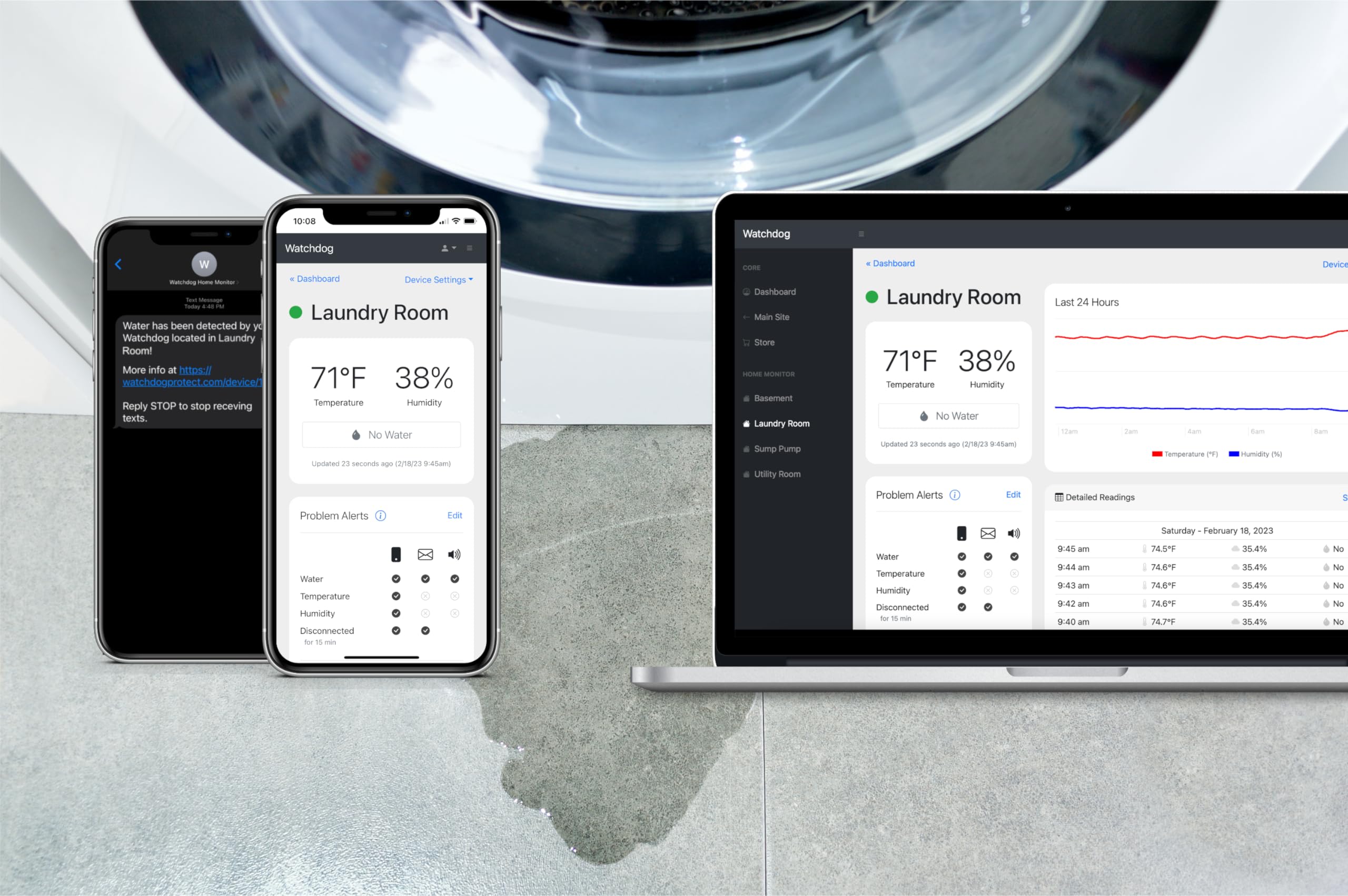 Watchdog Home Monitor - Water, Temperature, Humidity, and Power Outage Alarm Sensor with WiFi