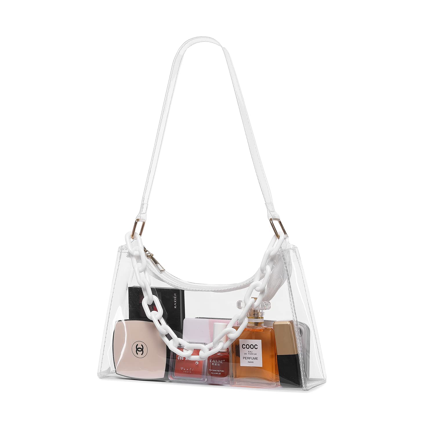 YUWITA Clear Purse for Women Stadium Approved Cute Small See Through Plastic Shoulder Bag Game Day Concert Handbags