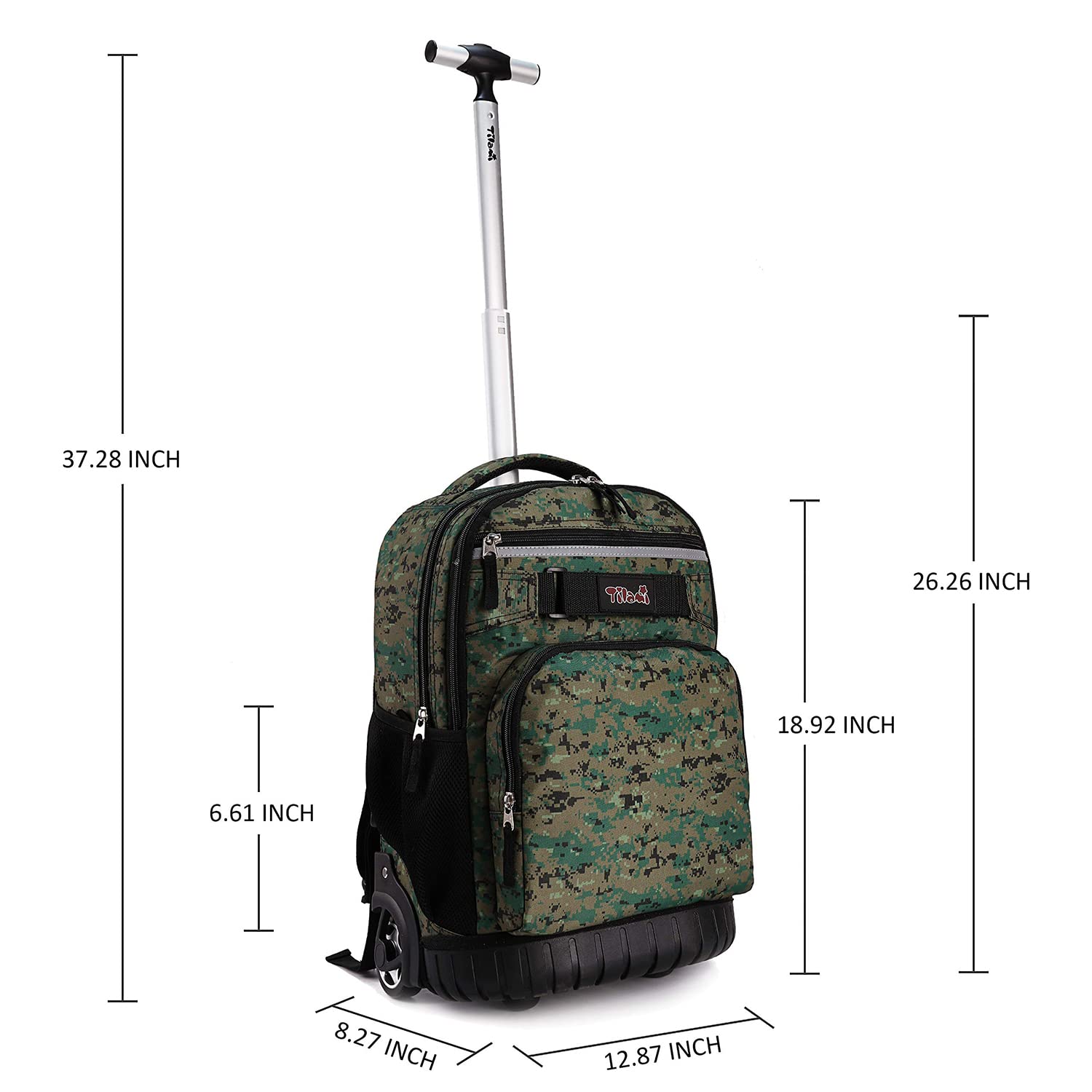 Tilami Rolling Backpack 18 inch with Pencil Case Wheeled Laptop Bag, camouflage