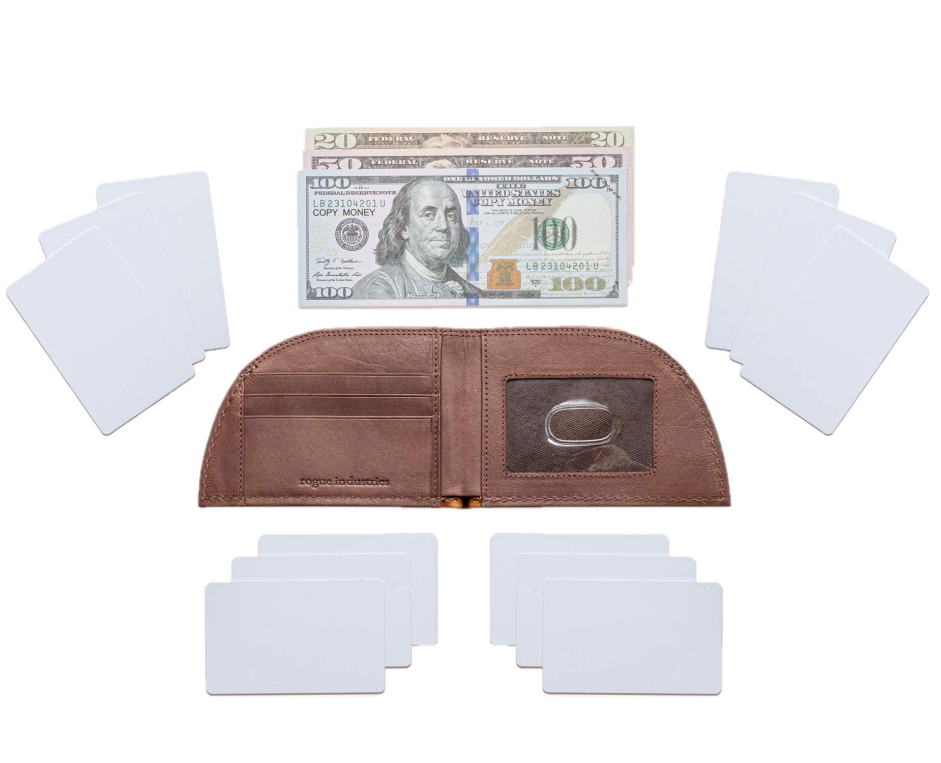 Men's Front Pocket Wallet by Rogue - USA Made Genuine Leather with Full Bill Section, 6 Card Capacity, ID Window