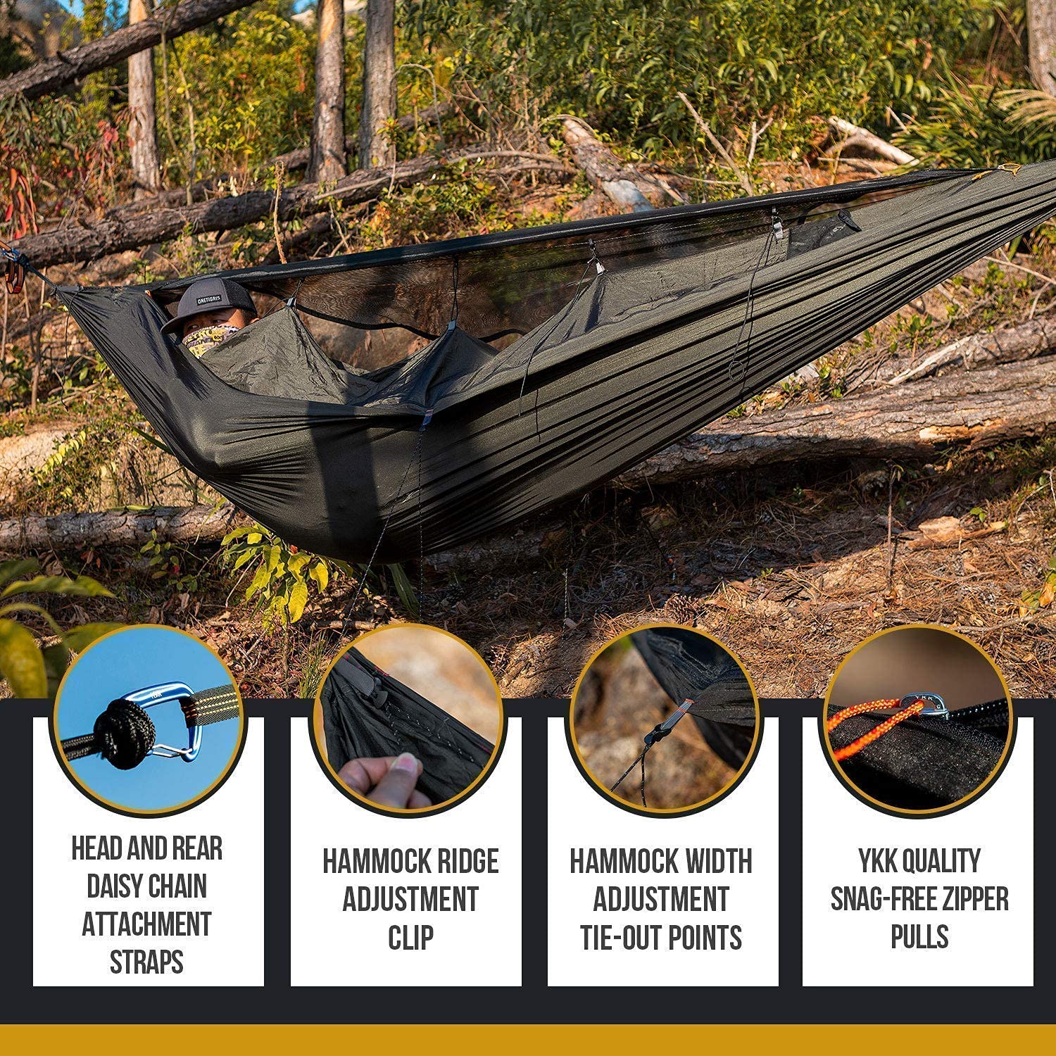 OneTigris Hideout Hammock Underquilt + Bulwark All Season Camping Tarp + KOMPOUND Camping Hammock