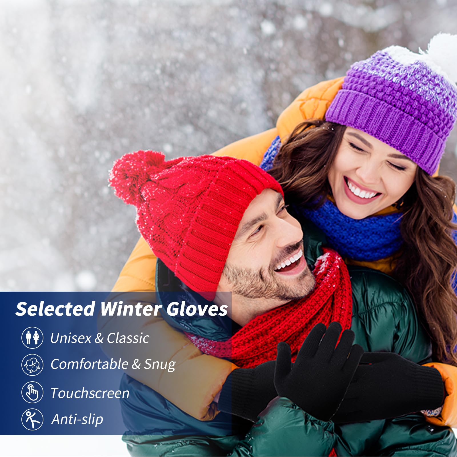 Pleneal 2 Pairs Winter Gloves for Men Women - Upgraded Touchscreen Knit Gloves, Anti-Slip Thermal Gloves, Elastic Cuff