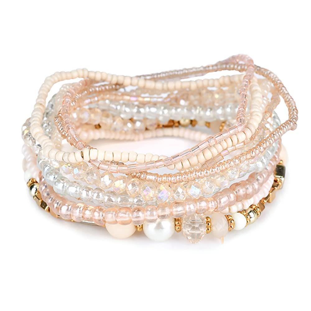 Svovin 1-8 Sets Bohemian Stackable Bead Bracelets for Women Men Stretch Multilayered Bracelet Set Boho Multicolor Jewelry C