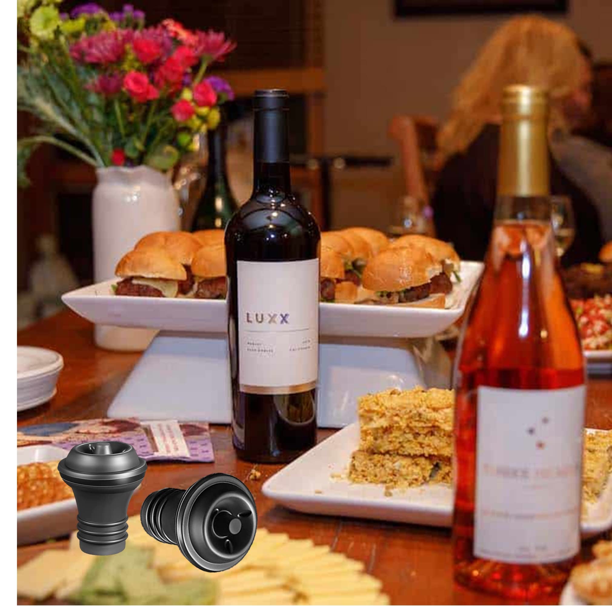 Wine Stoppers For Wine Bottles β 5 Vacuum Wine Corks for Wine Bottles and 1 Rubber Wine Sealer for Wine Bottles Best Wine Bottle Corks - in Gift Box