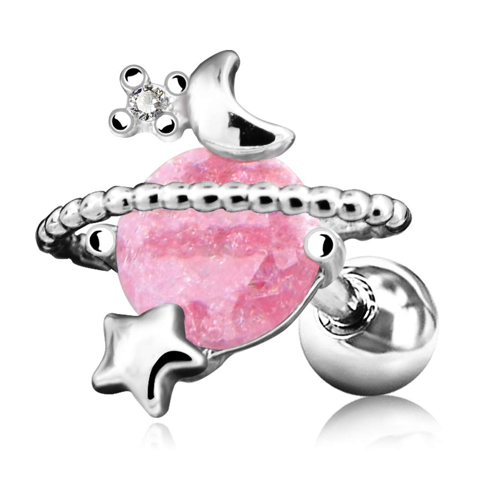 OUFER 16G 316L Surgical Steel Cartilage Earring Studs Star Moon Pink Stone Saturn Planet Tragus Earrings Helix Ear Piercing