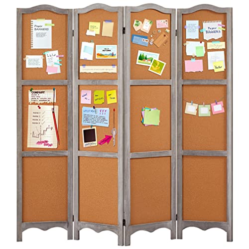 RHF 5.10 Ft Tall Wood Room Divider Folding Screens Panel, Divider & Room Dividers, Note Board Panels Folding Privacy Screens for Bedroom, Living Room, Office, Restaurant (4 Panel, Gray)