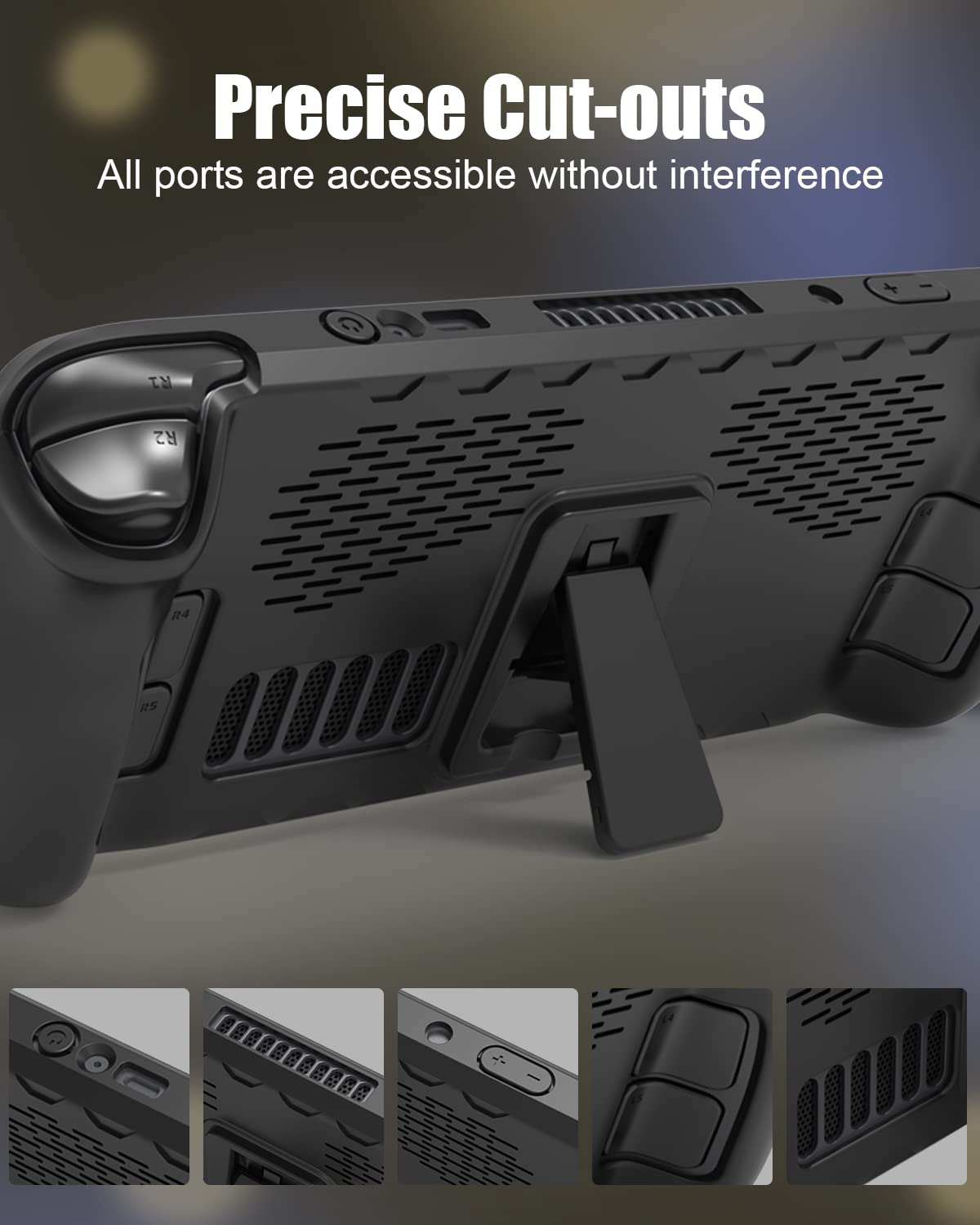 zaiwan Steam Deck Case with Kickstand, TPU Steam Deck Cover Protector with Stand, Shock-Absorption, Non-Slip, Anti-Scratch Accessories Skin for Steam Deck - Black