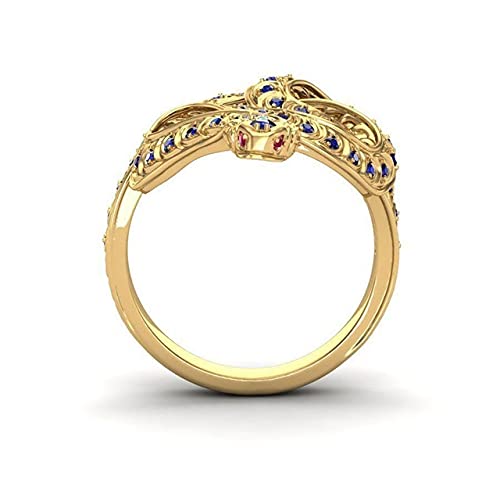 Round Cut Blue Sapphire Diamond Ring Unique Style Snake Ring 14K Gold Over