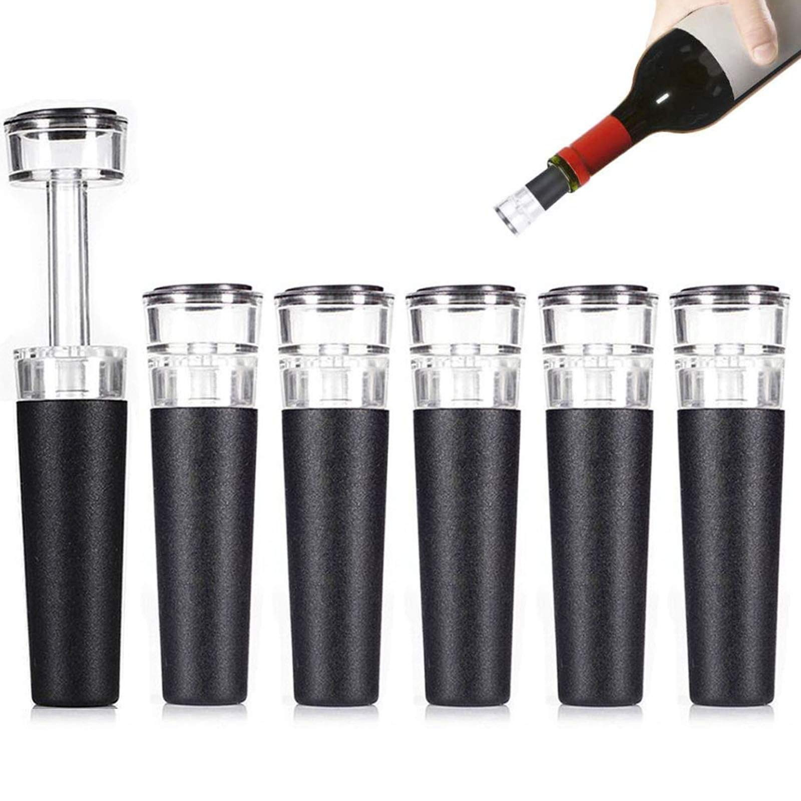 Wine Stoppers, 6 Pack Vacuum Wine Stopper, Reusable Wine Bottle Stoppers with Built-in Vacuum Pump Leakproof Wine Bottle Sealer Silicone Caps, Air Remover Corks Wine Saver for wedding Birthday Party