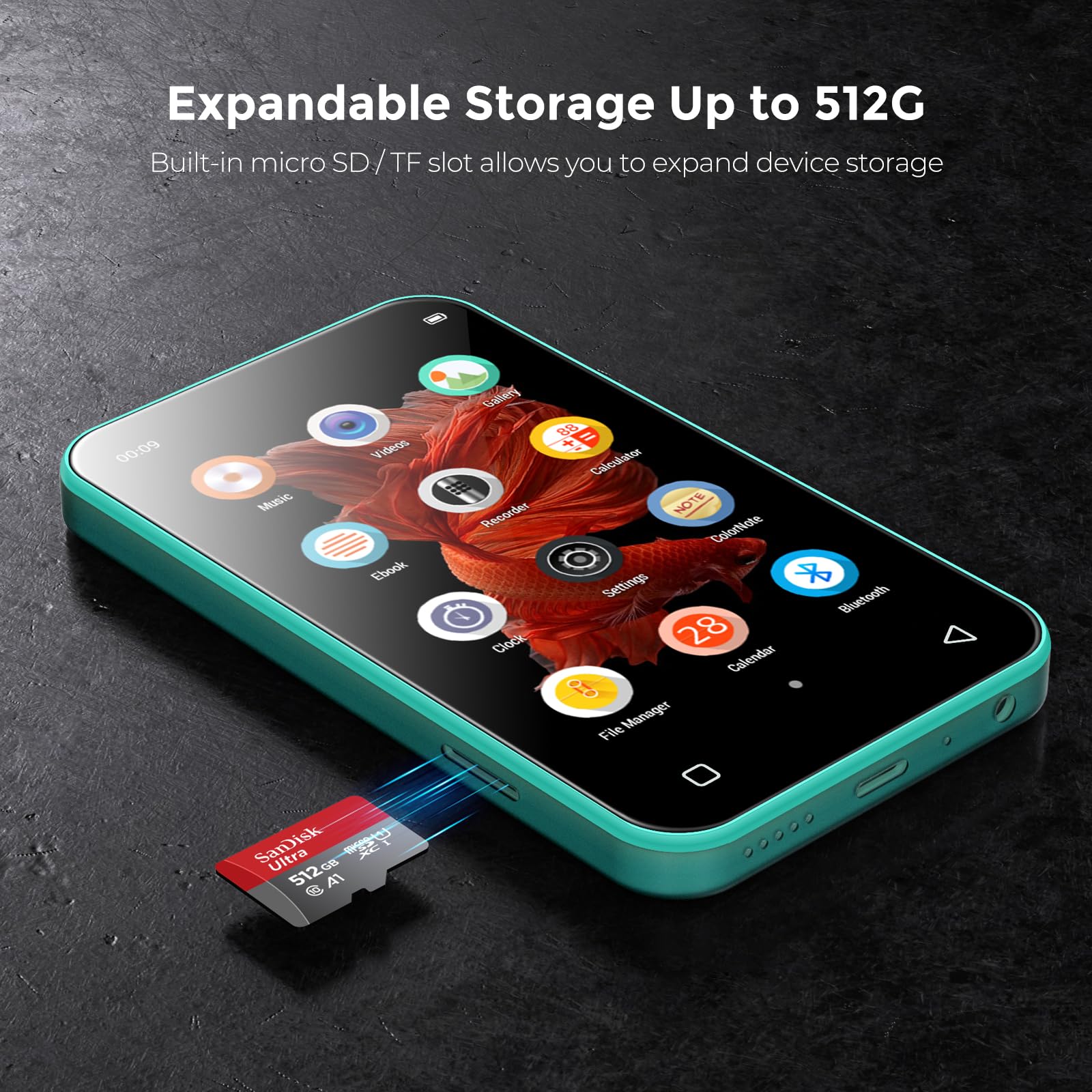 TIMMKOO 72GB MP3 Player with Bluetooth, 4.0" Full Touchscreen Mp4 Mp3 Player with Speaker, Portable HiFi Sound Music Player with Bluetooth, Voice Recorder, E-Book, Supports up to 512GB TF Card (Blue)