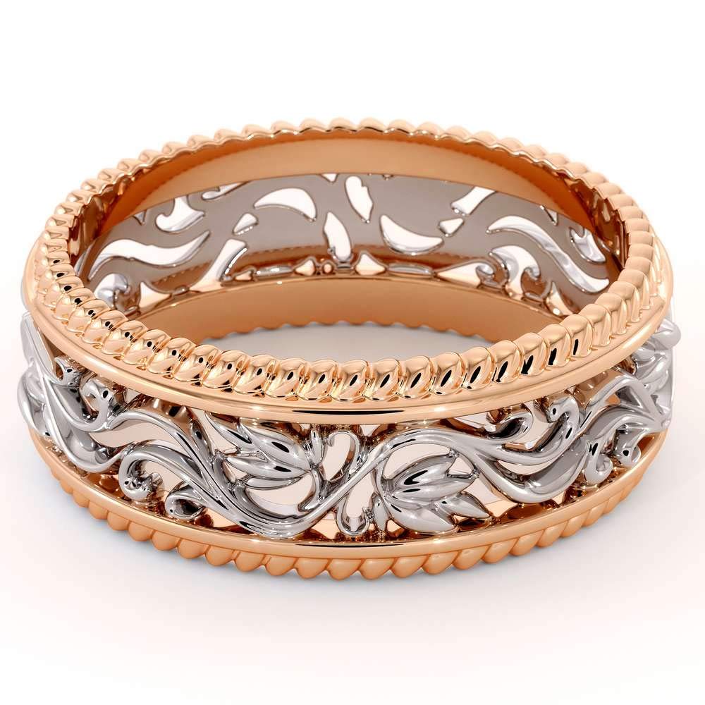 Sunargi Filigree Two Tone Wedding Ring for Unisex in 925 Sterling Silver White & Rose Gold Finish (Silver, 8.5)
