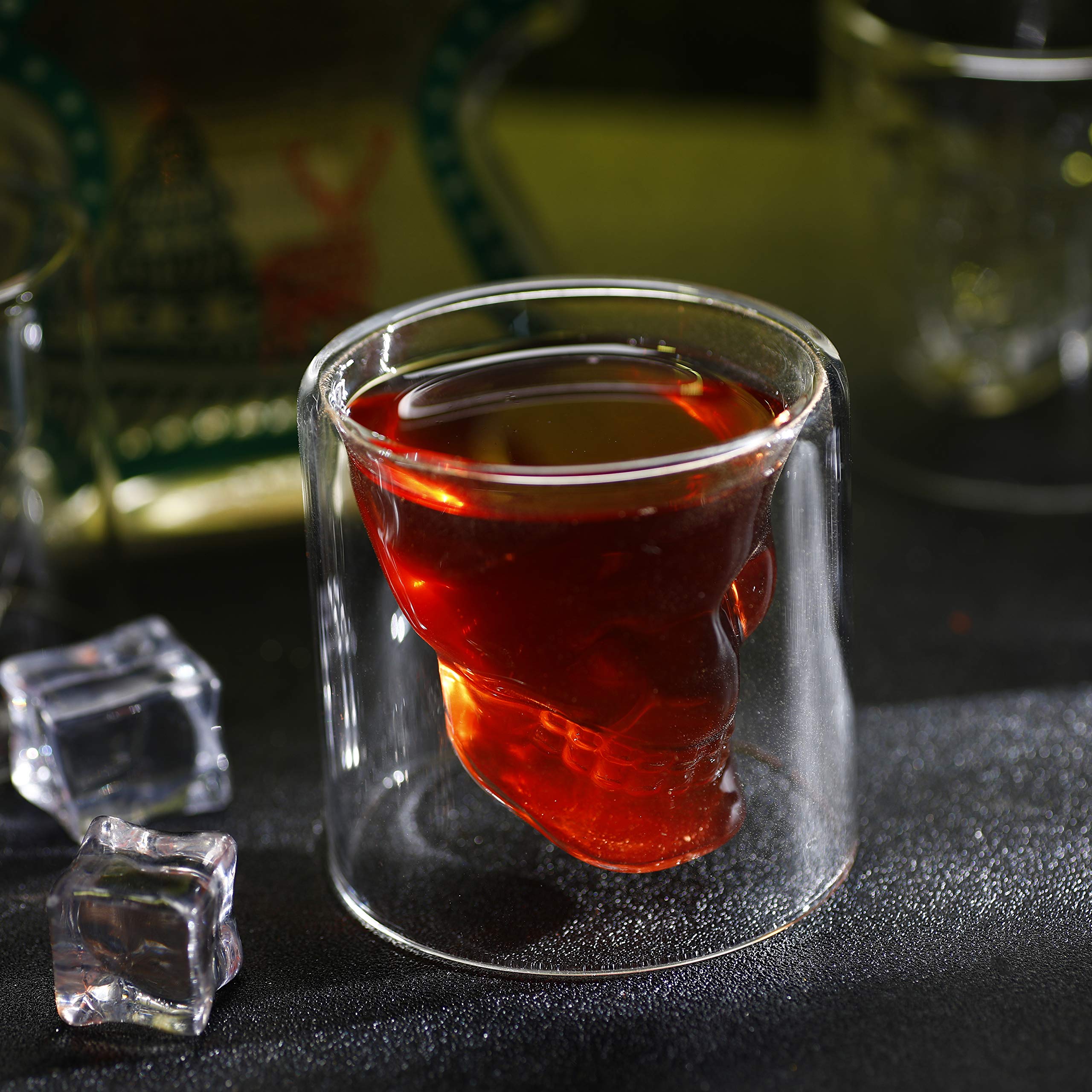 Viktorwan Skull Glasses, Shot Glasses,Funny Crystal Drinking Cup,Creative Whiskey Glasses,Double Wall Cool Beer Cup for Wine Cocktail Vodka,Home Halloween Party Bar Gift, set of 4 (25ml)