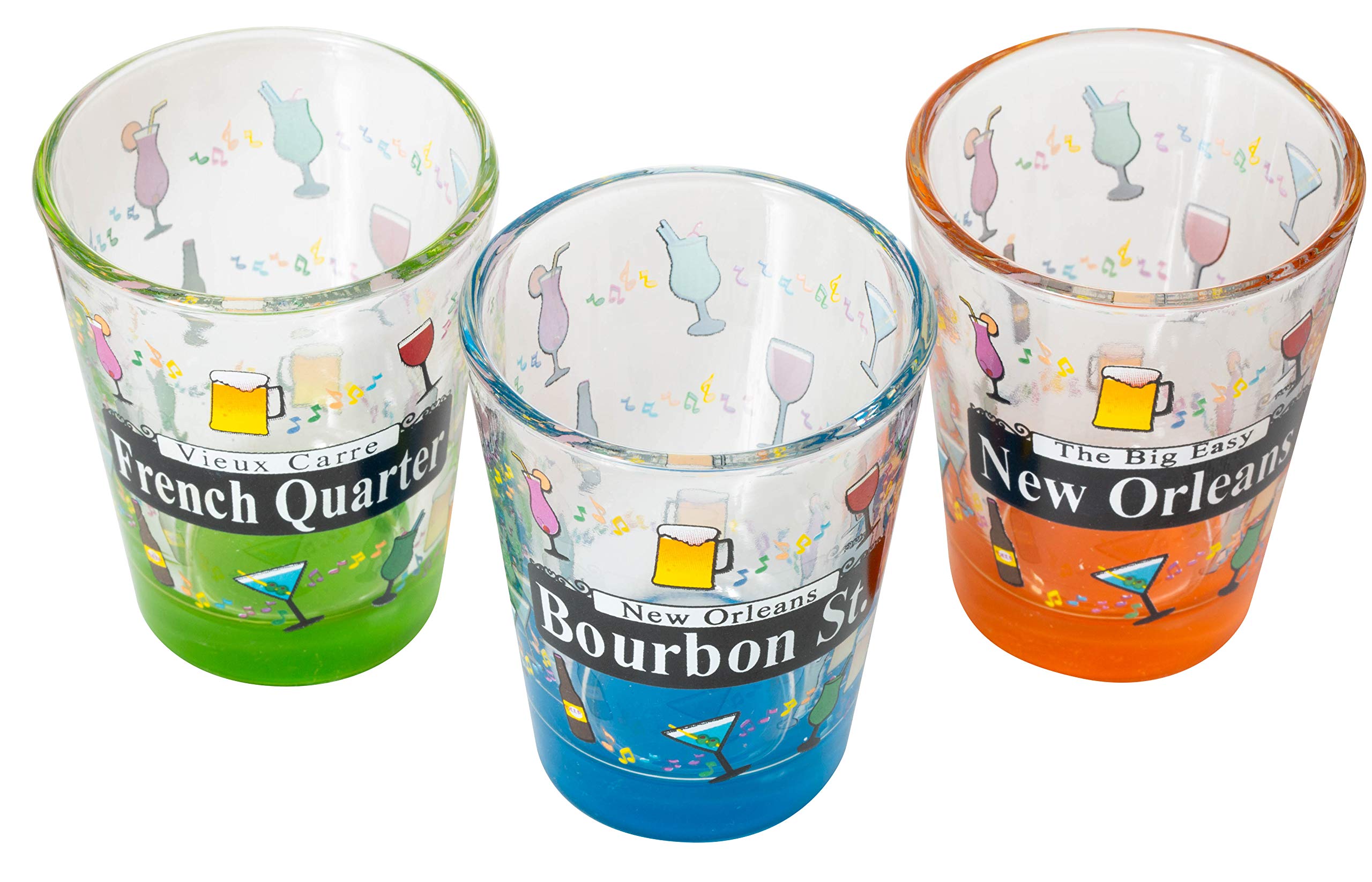 Set of 3 New Orleans Street Sign Mardi Gras Souvenir Shot Glasses