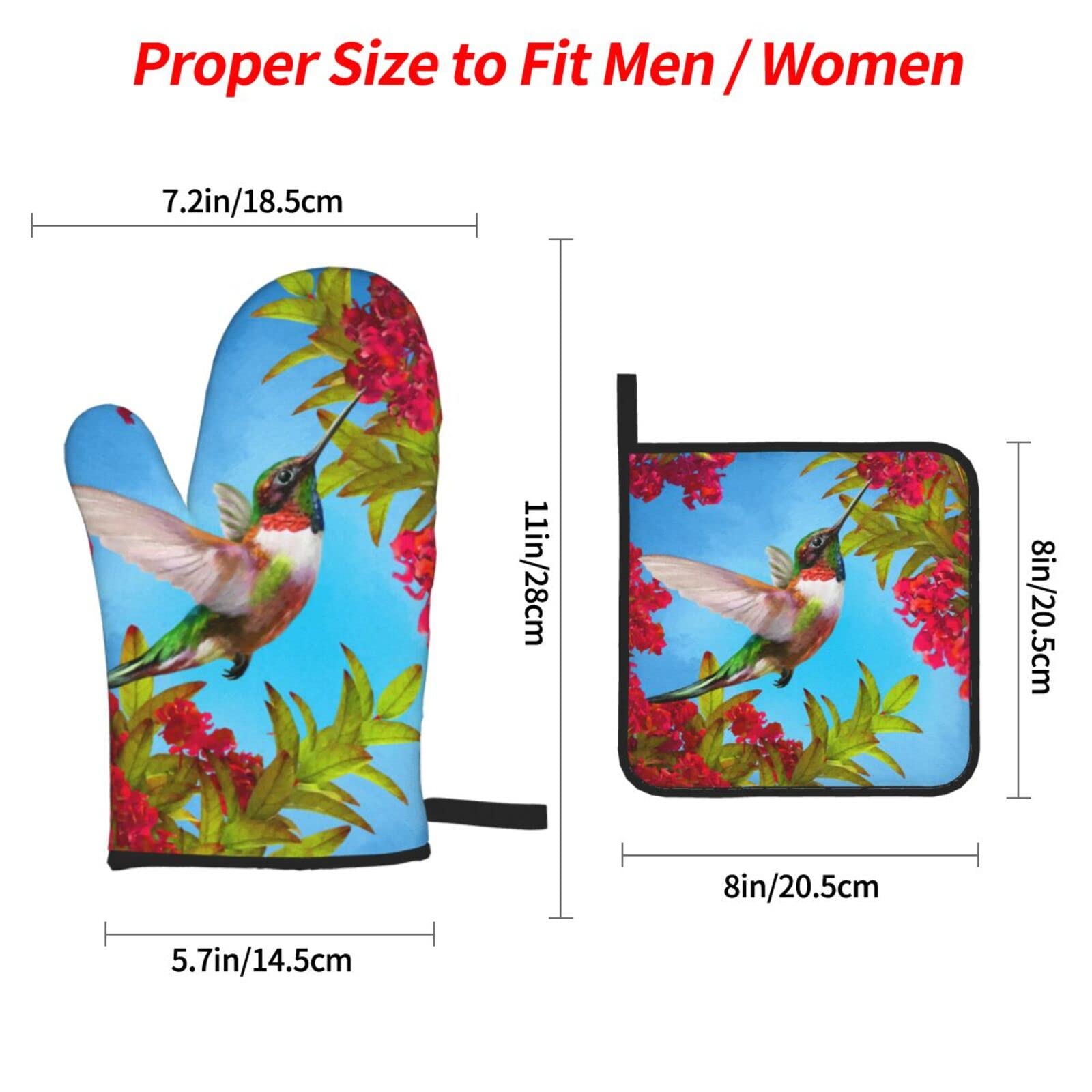 Spring Bird Hummingbird Oven Mitts and Pot Holders Sets 4 Piece Set Heat Resistant Non Slip Oven Mitts for Cooking Baking Grilling