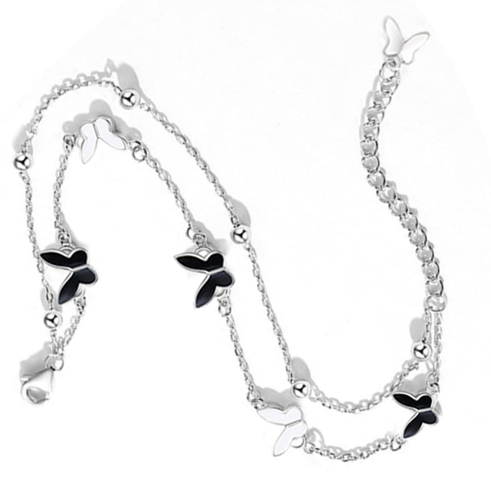 SUNCHIO Women's silver Butterfly Bracelet Simple Adjustable Zircon Wrist Bracet Jewelry Gift for Women (Silver)
