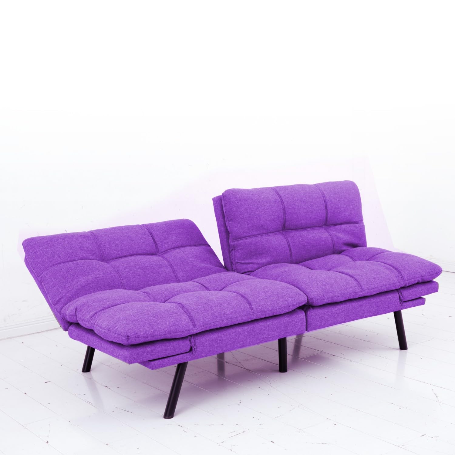 MUUEGM Faux Leather Futon Bed, Convertible Memory Foam Sofa Bed, Modern Love Seat for Living Room,Compact Space,Apartment,Office,Adjustable Backrests Armrests Couch Sleeper,71" Sofas, Purple