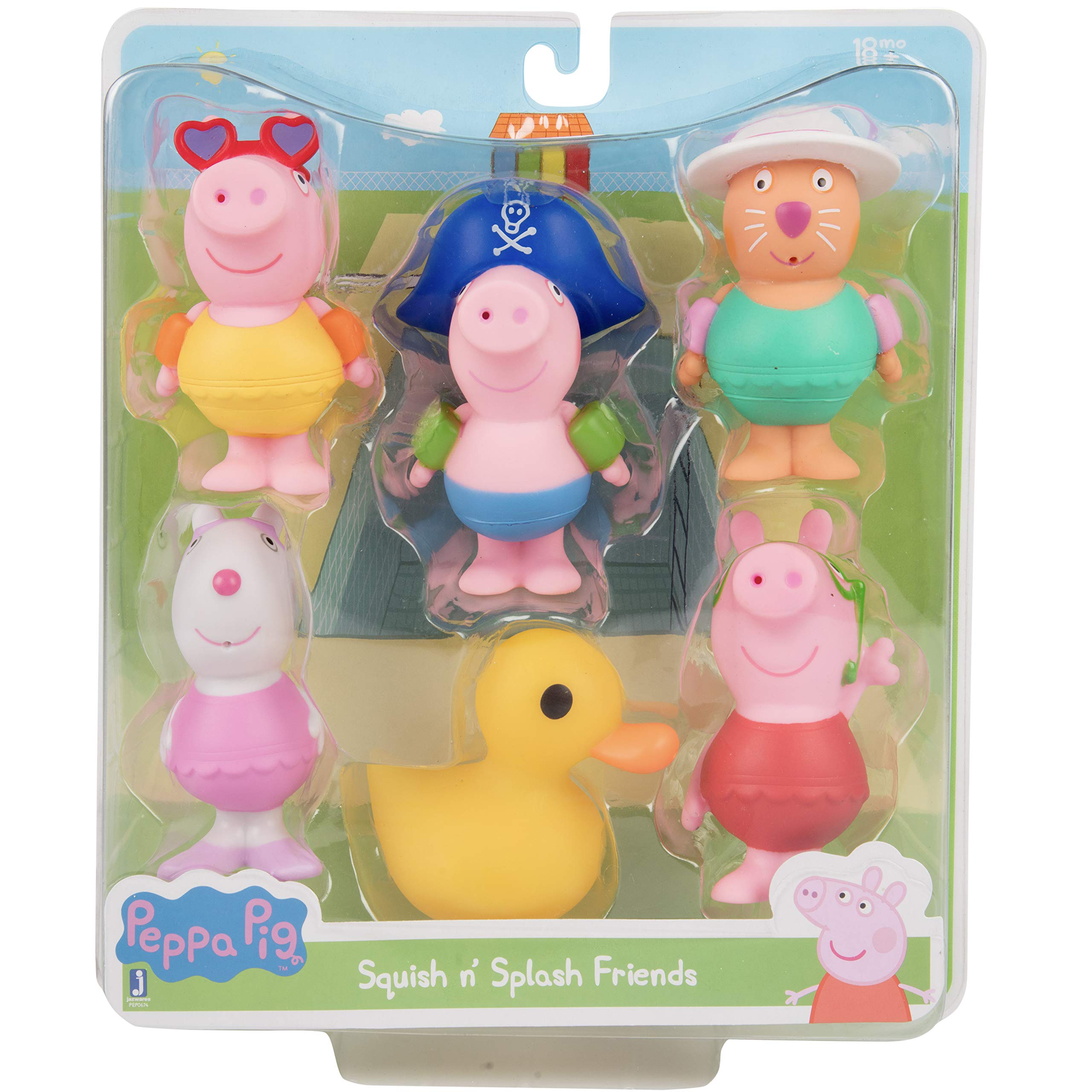 Peppa Pig Squish N Splash Water Squirter Toys, 6 Pieces - for Bath Tub & Pool - Includes Peppa, Suzy Sheep, Candy Cat, George & Ducky - Toy for Toddlers & Kids - 3+