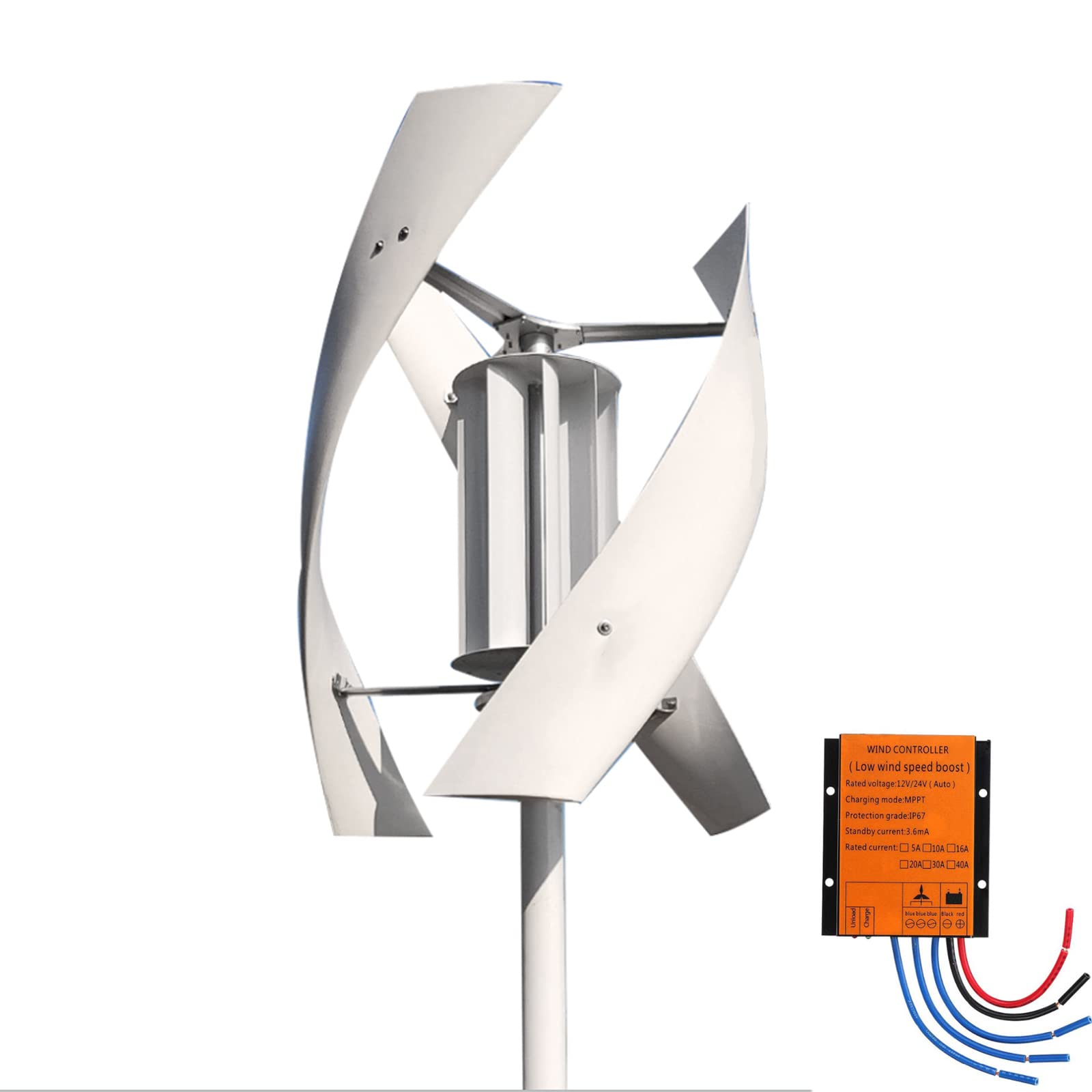 QAZNHODDS 8000W Low Noise Vertical Wind Generator Kit, 12V 24V 48V with Waterproof Charge Controller 3 Blades for Home Use Vertical Axis Wind Turbine for Home Or Camping,24v