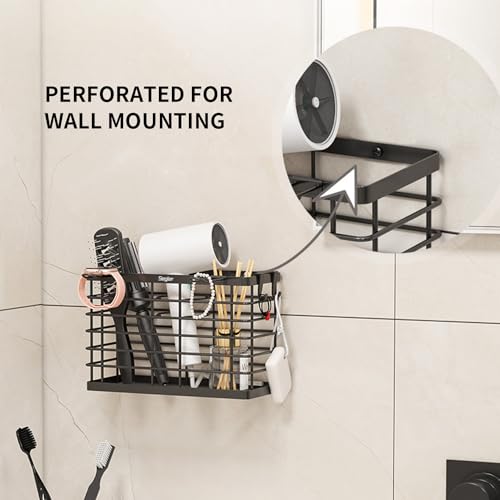 Segler Hair Dryer Organizer Wall Mounted & Cabinet Door, 3 in 1 Storage, Adjustable Height, Carbon Steel, Black