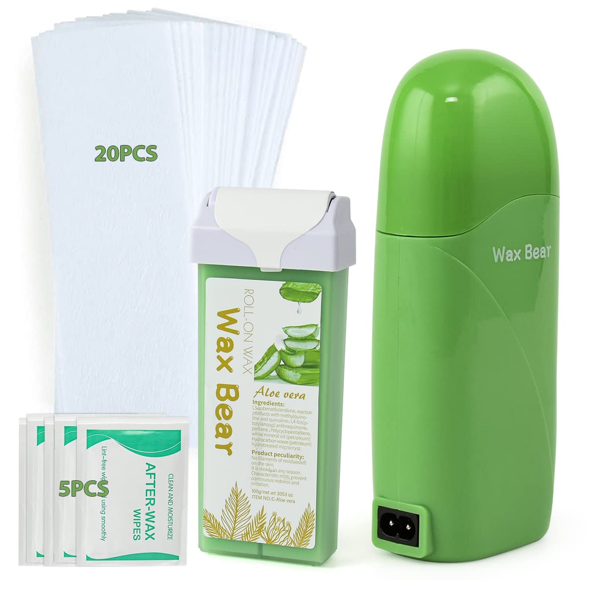 WAX BEAR Wax Roller Kit for Hair Removal,Roll On Wax Warmer Kit,Protable Wax Cartridge Warmer Soft Wax Kit Roller Waxing Kit for Men and Women