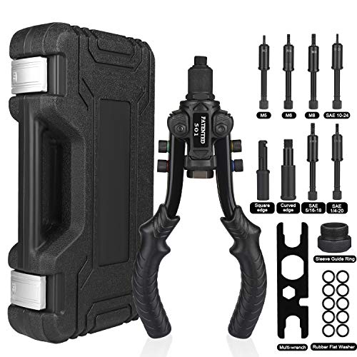 Paick Rivet Nut Tool, Heavy Duty Blind Riveting Tools Setting System, Reaming Tool, w/ 6 Metric & SAE Mandrels