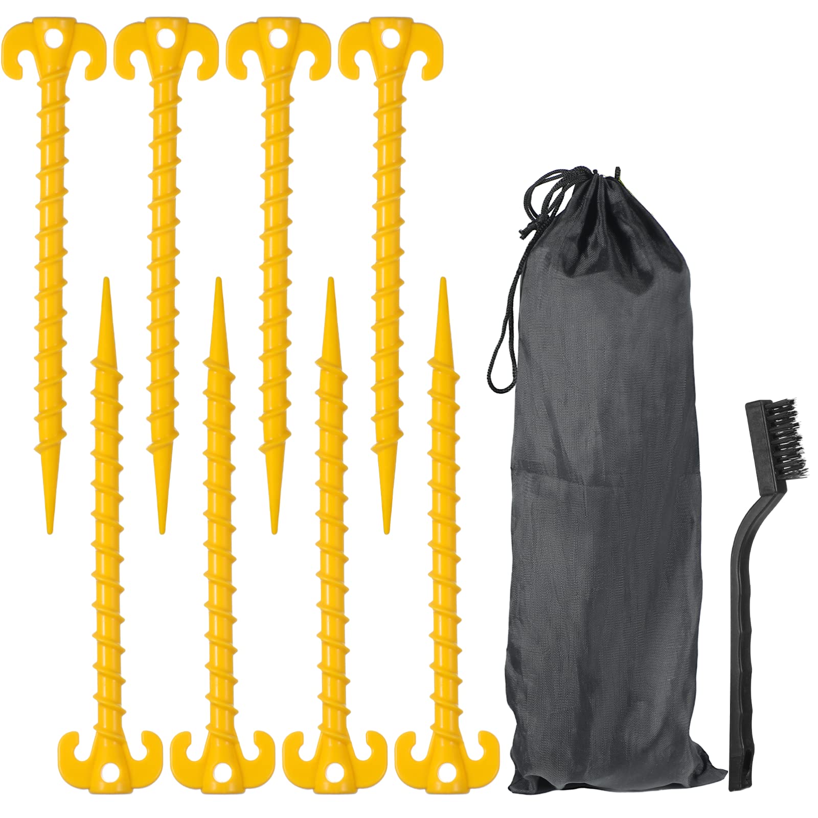 Sand Stakes, OMISTAR Plastic Stakes, 8-Pack Beach Stakes, Heavy Duty Screw Style Tent Stakes, 10 Inch Durable Outdoor Tent Pegs, Yellow Canopy Stakes for Hiking Camping