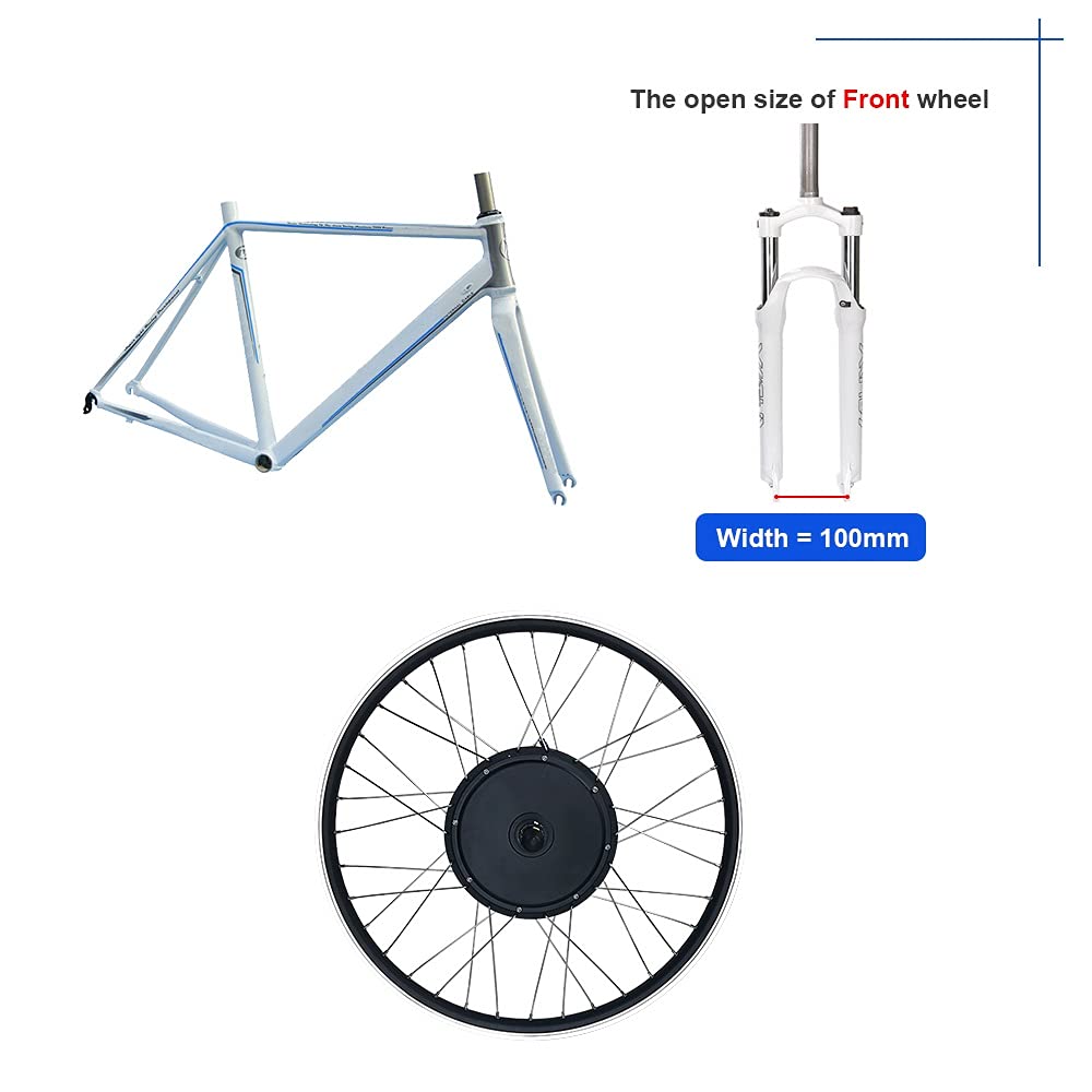 RICETOO 48V 1500W 20"/24"/26"/27.5"/28"/700C Front Wheel Electric Bicycle Conversion Motor Kit with Brushless Gear Hub Motor with KT-LCD3 Display. (48V 20 inch)