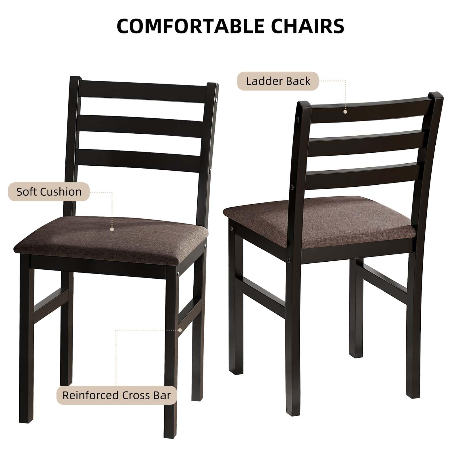 MTSVMP Dining Table Set for 4, 5-Piece Dining Table Set, 4 Upholstered Ladder Back Chairs with Brown Cushion, 43" Square Stylish Dining Table for Kitchen Small Space
