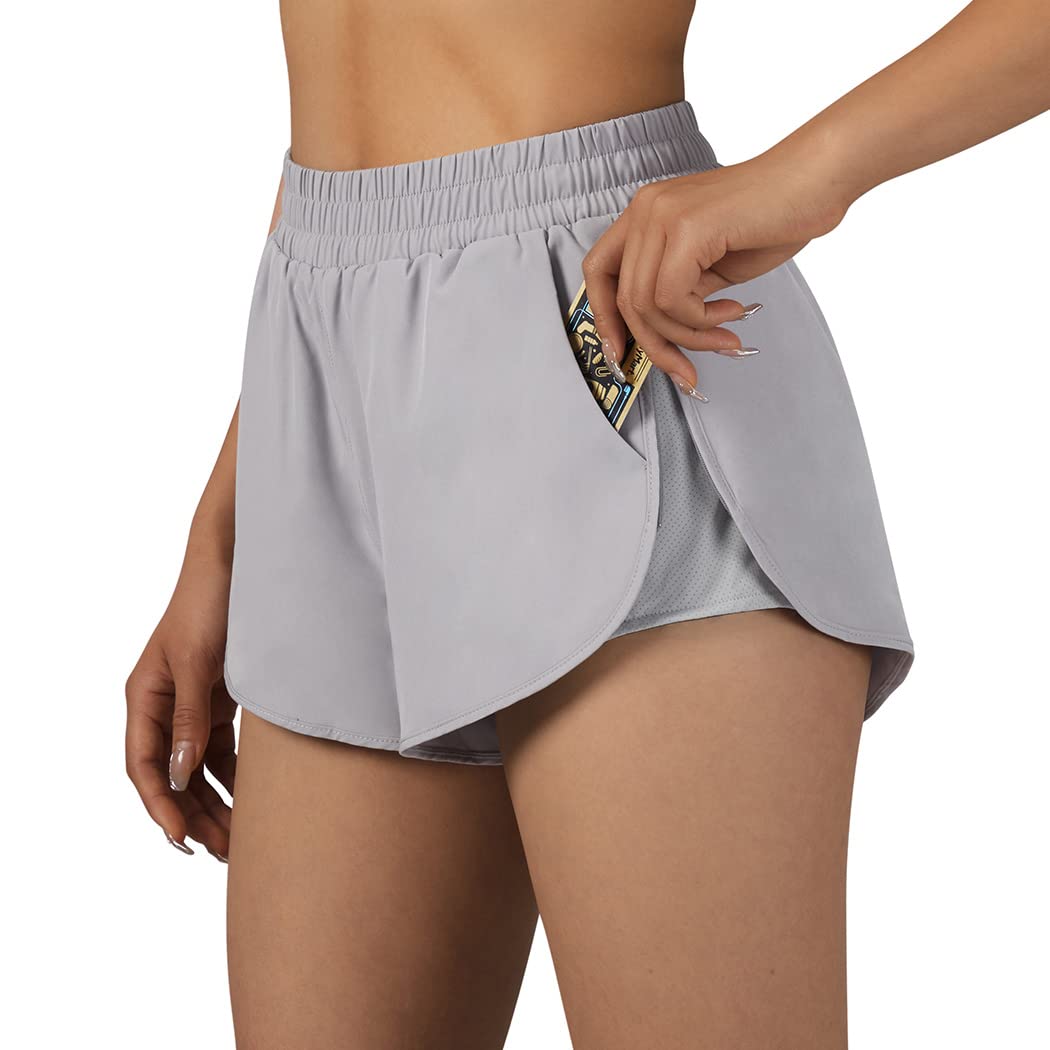 SUUKSESS Women Zipper Side Running Shorts with Pockets High Waist Workout Shorts (Grey, S)