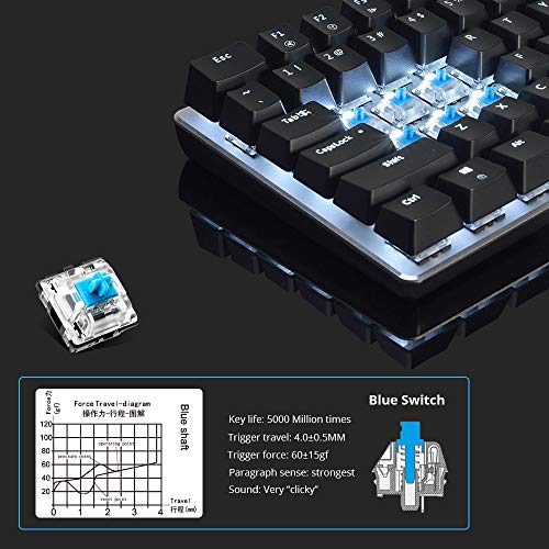 NACODEX Mechanical Gaming Keyboard - Compact 82 Keys Anti-Ghosting RGB Backlit - Blue Switches - Programmable Macro - Aluminum Wired Portable Keyboard for Windows PC Gamer