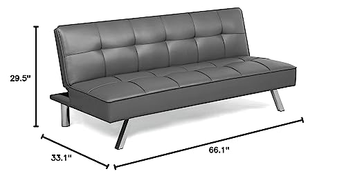 Serta Rane Vegan Leather Futon, 66.1" W x 33.1" D x 29.5" H, Dark Gray