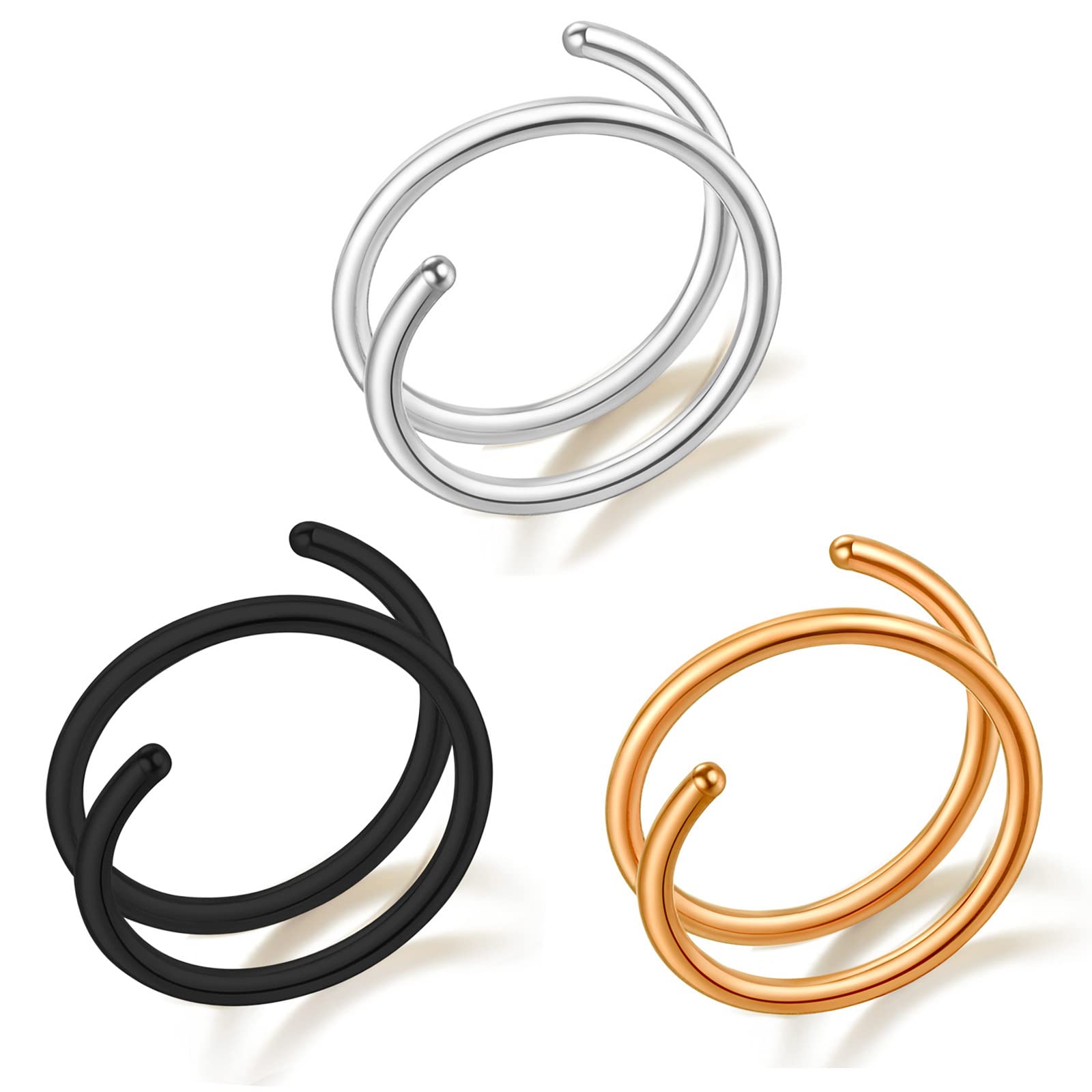 SERYNOW Double Nose Ring for Single Piercing, Twist Nose Ring Hoop, Spiral Nose Hoop Rings for Women