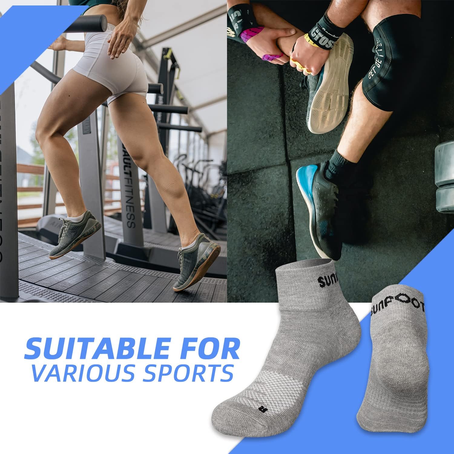 SUNFOOT Sport Athletic Running Socks Compression Cushioned Mesh Ventilating Breathable for Men and Women 3 Pack (Blackgrey)